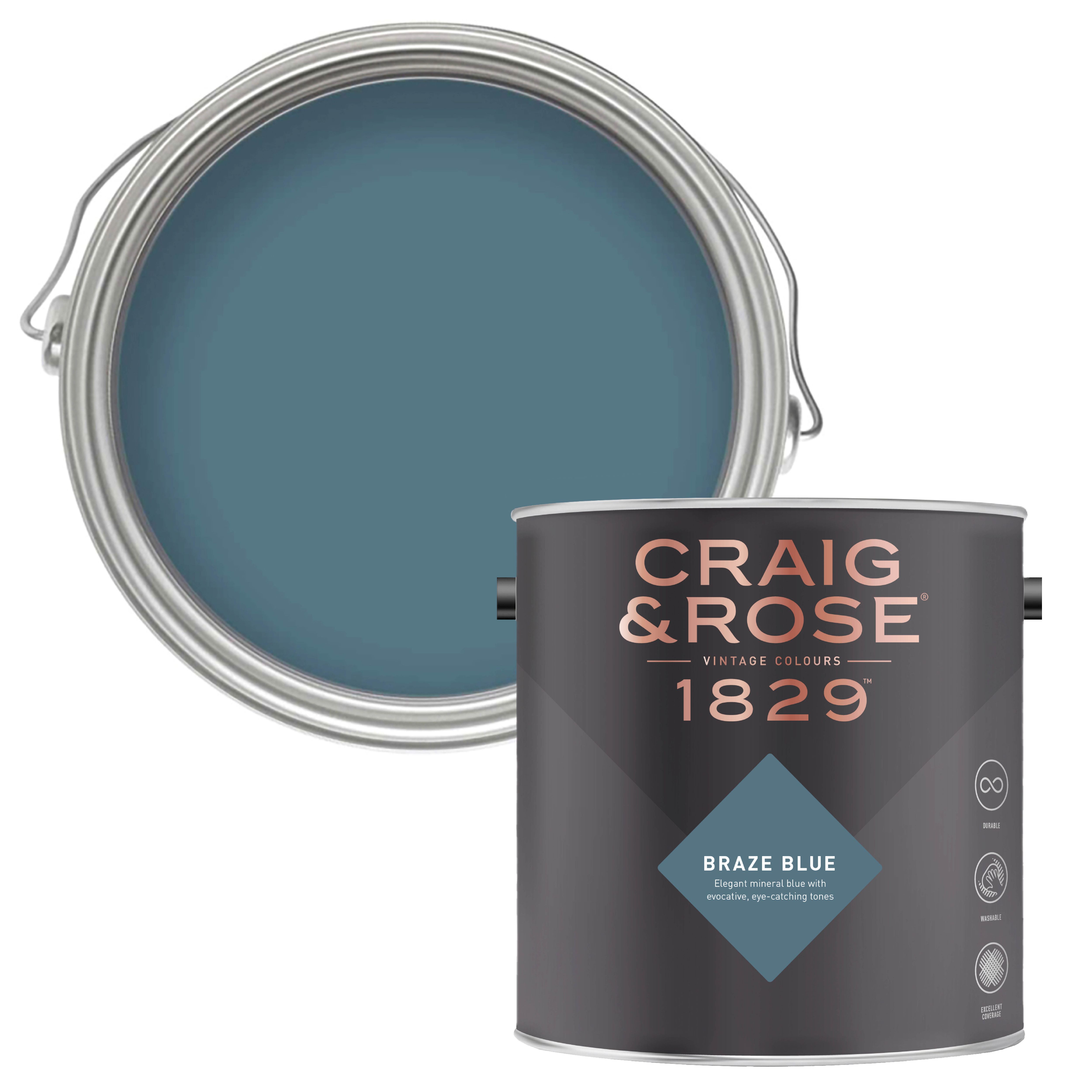 Craig & Rose 1829 Braze Blue Chalky Emulsion paint, 2.5L | DIY at B&Q