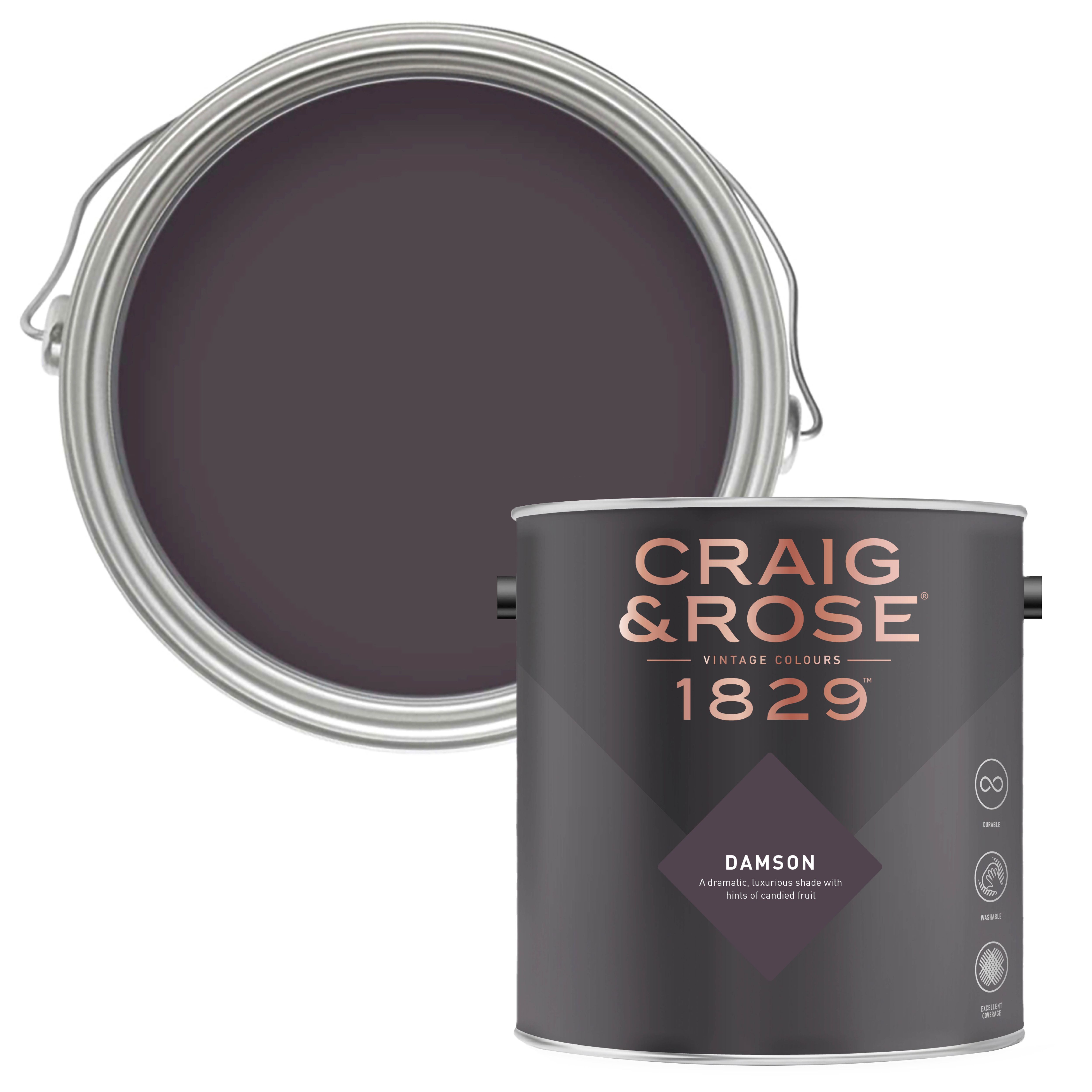 Craig & Rose 1829 Damson Chalky Emulsion paint, 2.5L | DIY at B&Q