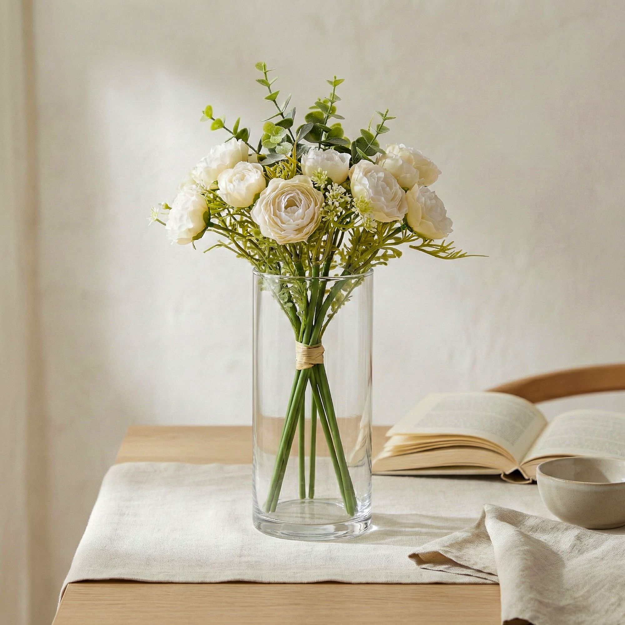 Cream Ranunculus Bunch Artificial flower (H) 340mm
