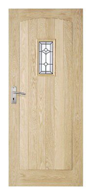 Croft 2 panel Bevelled Glazed Hardwood veneer External Front Door, (H ...