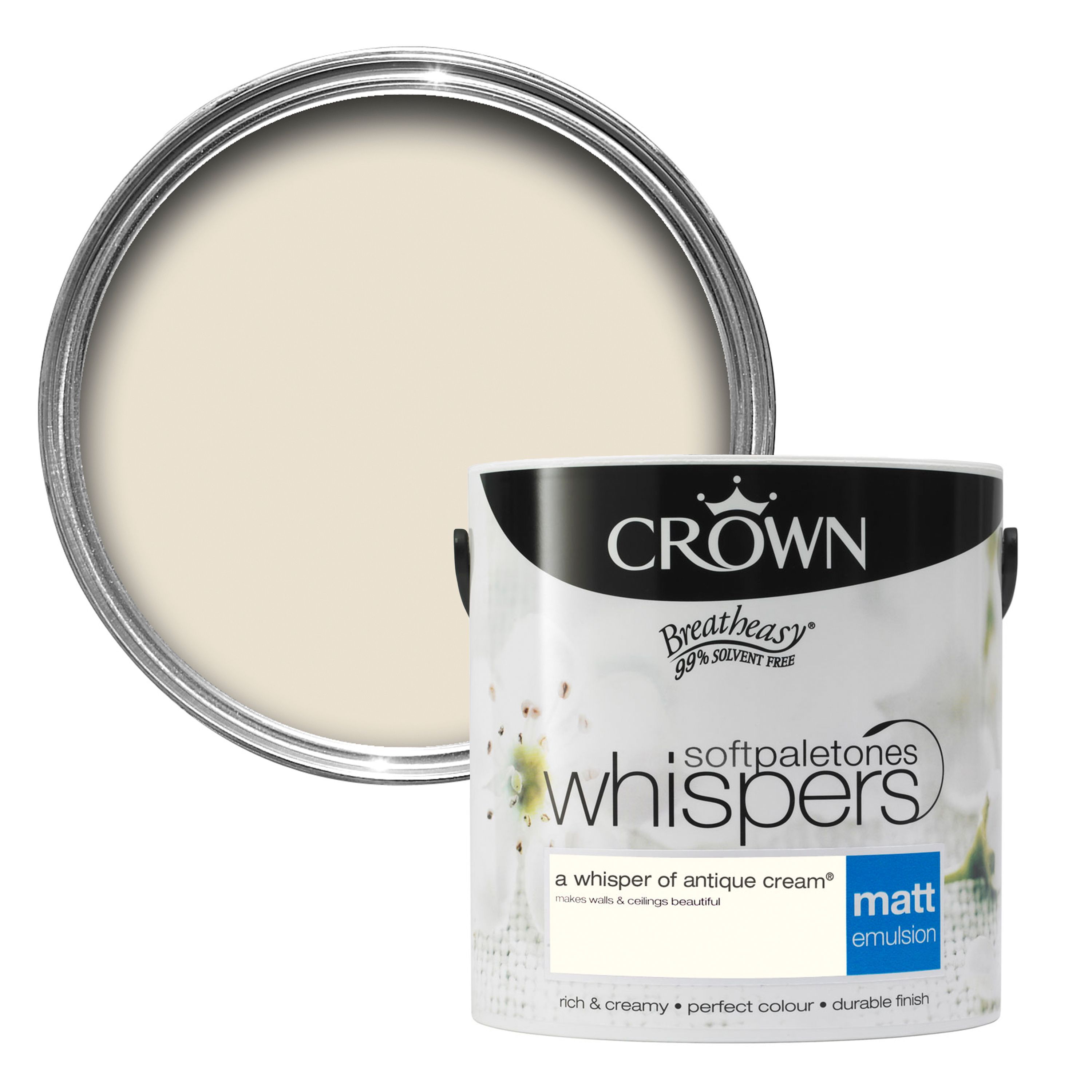 Crown Breatheasy Antique cream Matt Emulsion paint 2.5L | DIY at B&Q
