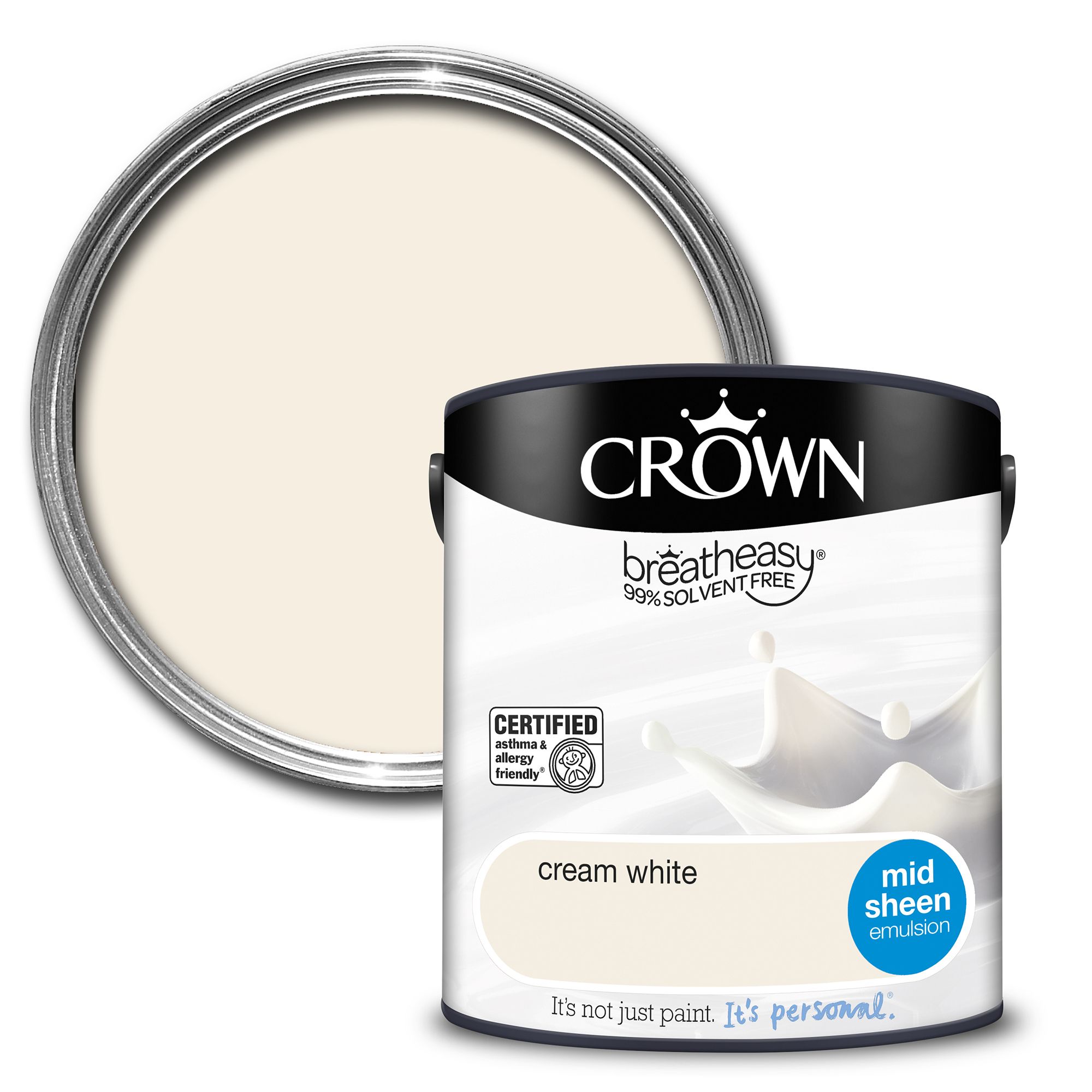 Crown Breatheasy Cream white Mid sheen Wall & ceiling Emulsion paint, 2.5L