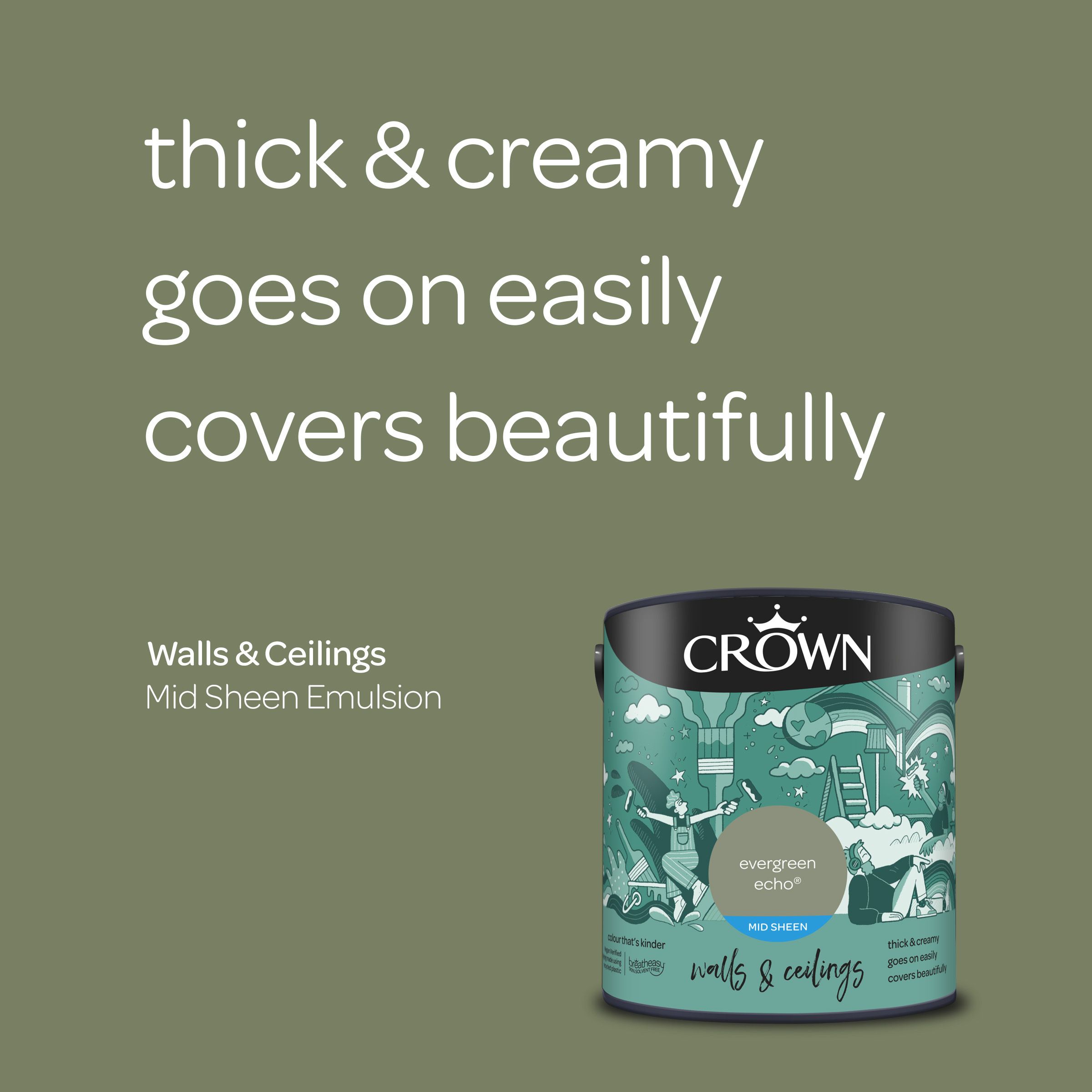 Crown Breatheasy Evergreen Echo Mid sheen Wall & ceiling Emulsion paint ...