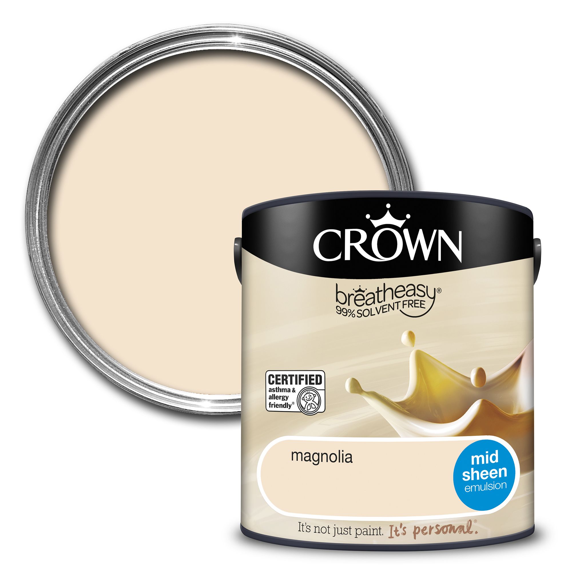 Crown Breatheasy Magnolia Mid sheen Wall & ceiling Emulsion paint, 2.5L