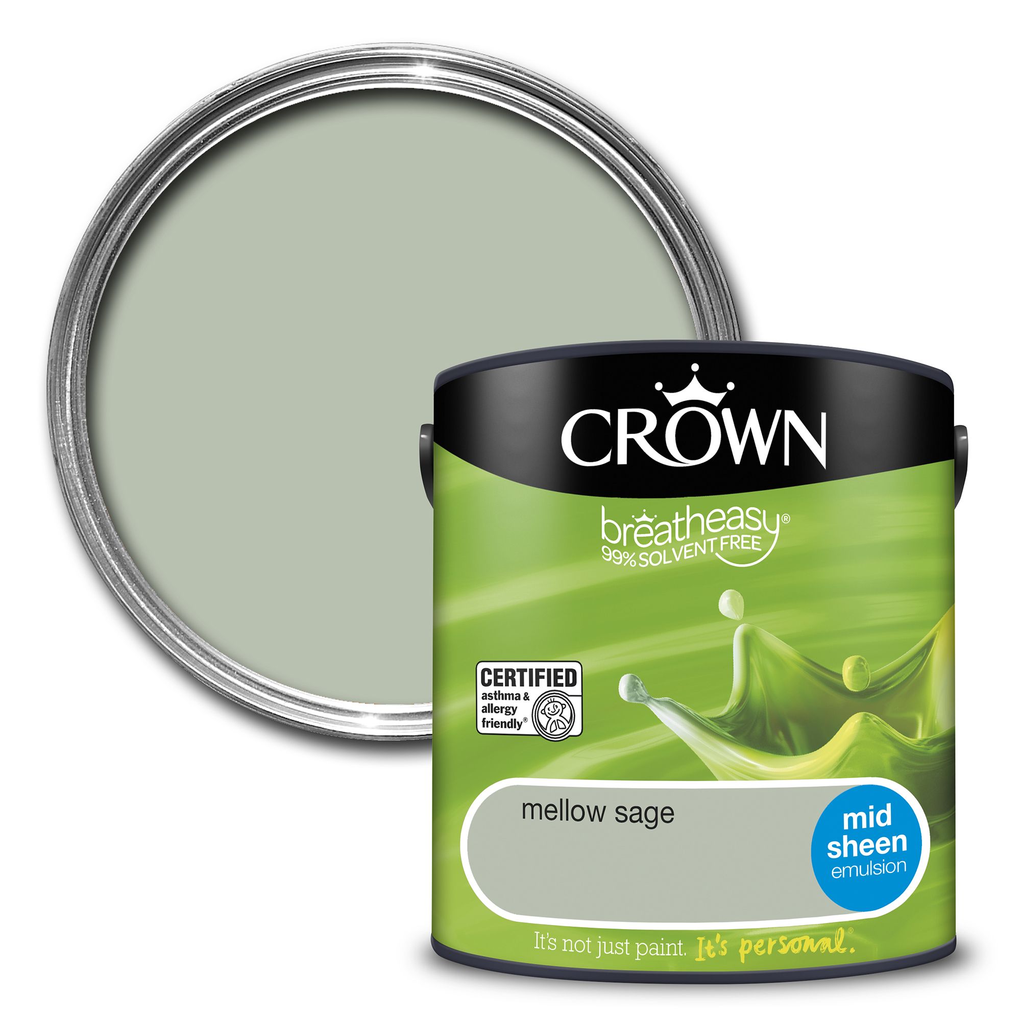 Crown Breatheasy Mellow sage Mid sheen Wall & ceiling Emulsion paint, 2.5L