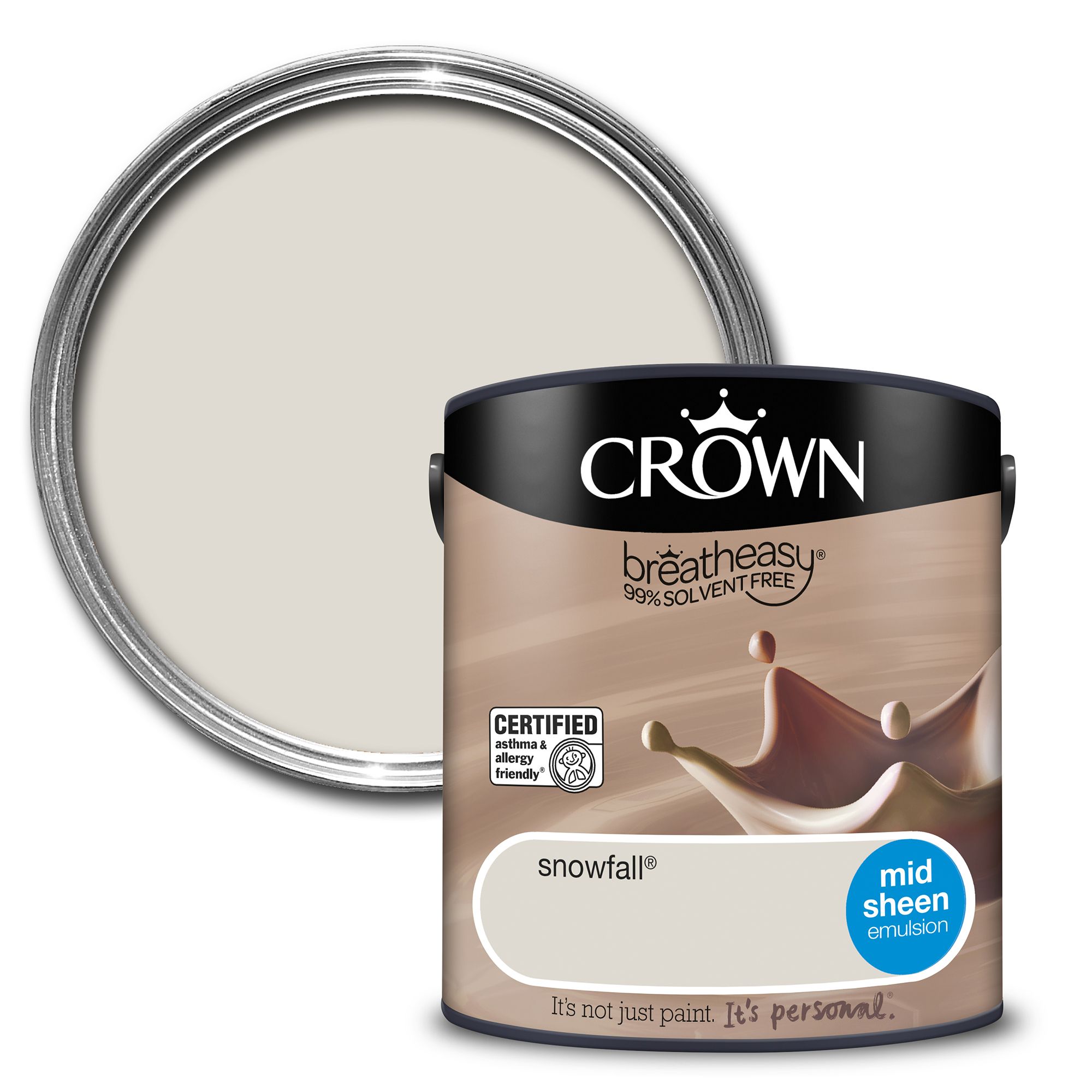Crown Breatheasy Snowfall Mid sheen Wall & ceiling Emulsion paint, 2.5L