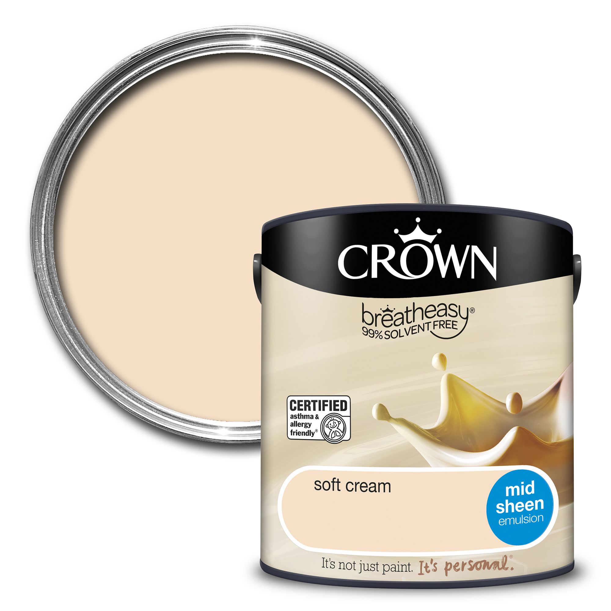 Crown Breatheasy Soft cream Mid sheen Wall & ceiling Emulsion paint, 2.5L