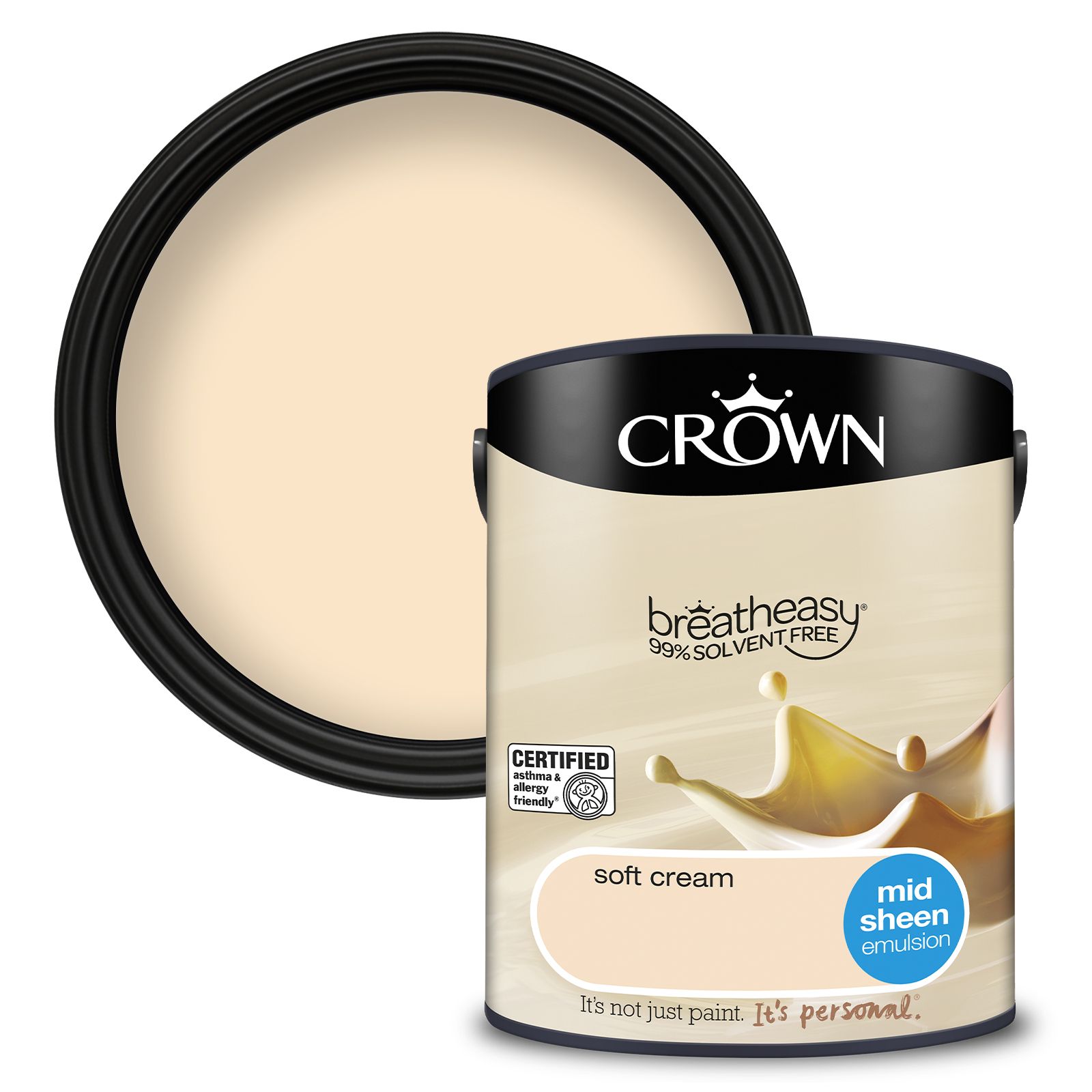 Crown Breatheasy Soft cream Mid sheen Wall & ceiling Emulsion paint, 5L