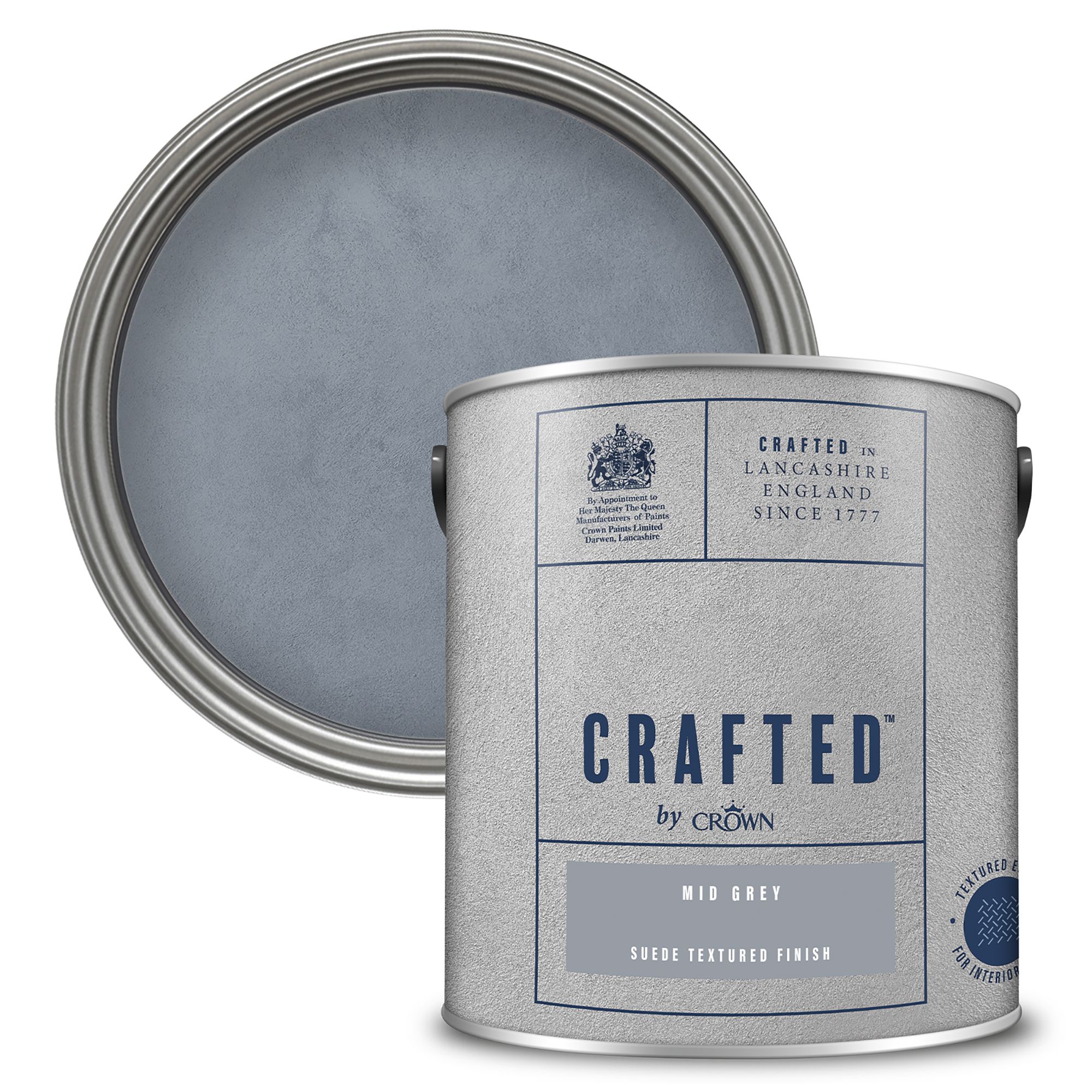 Crown Crafted Mid Grey Matt Suede effect Wall Emulsion paint, 2.5L