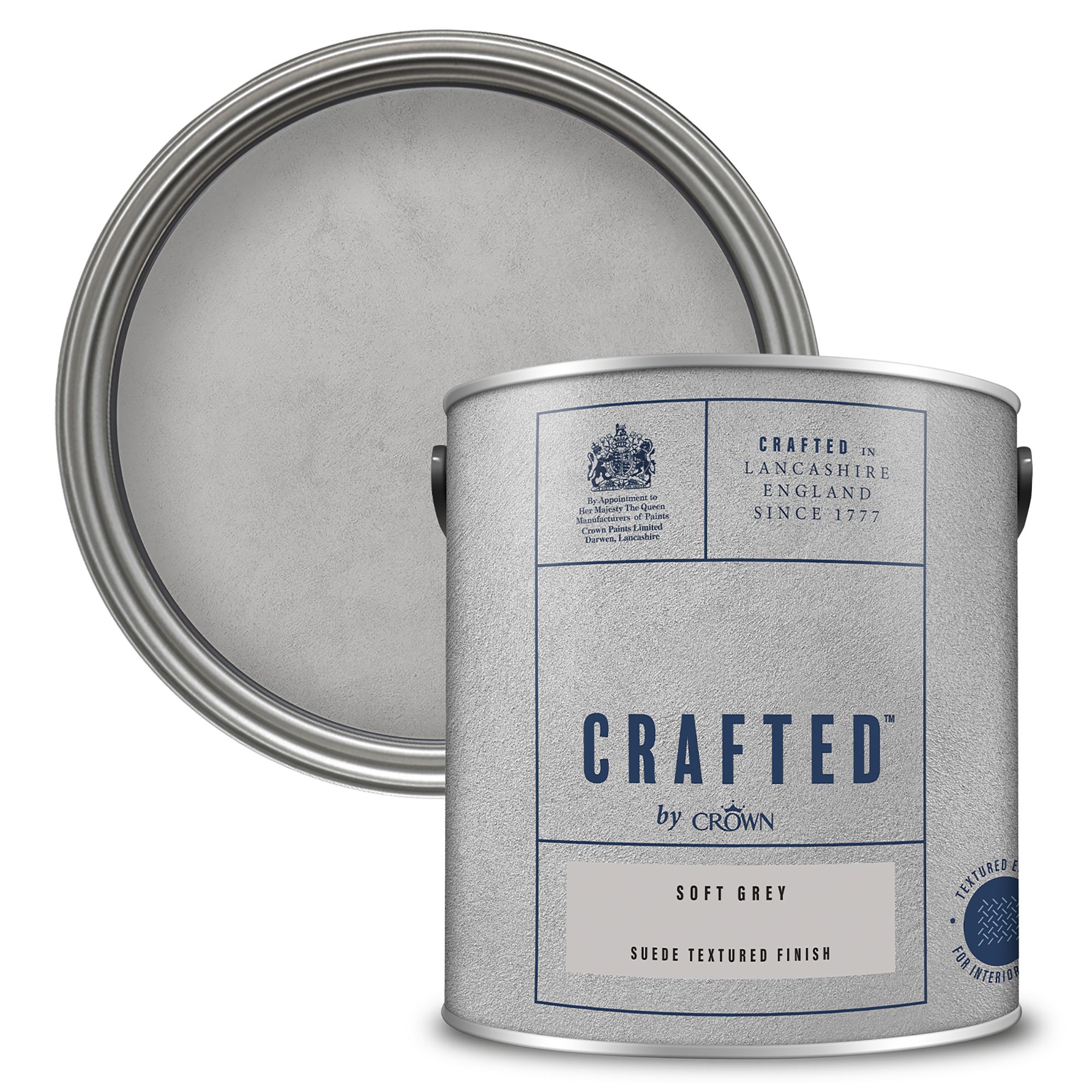 Crown Crafted Soft Grey Matt Suede effect Wall Emulsion paint, 2.5L