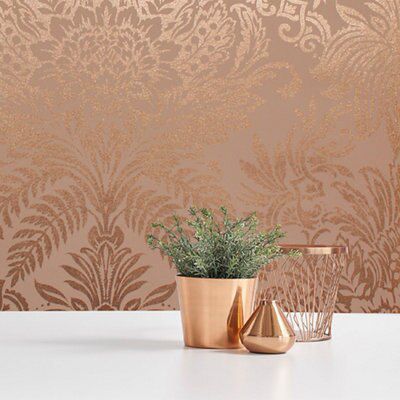 Crown Damask Metallic effect Smooth Wallpaper