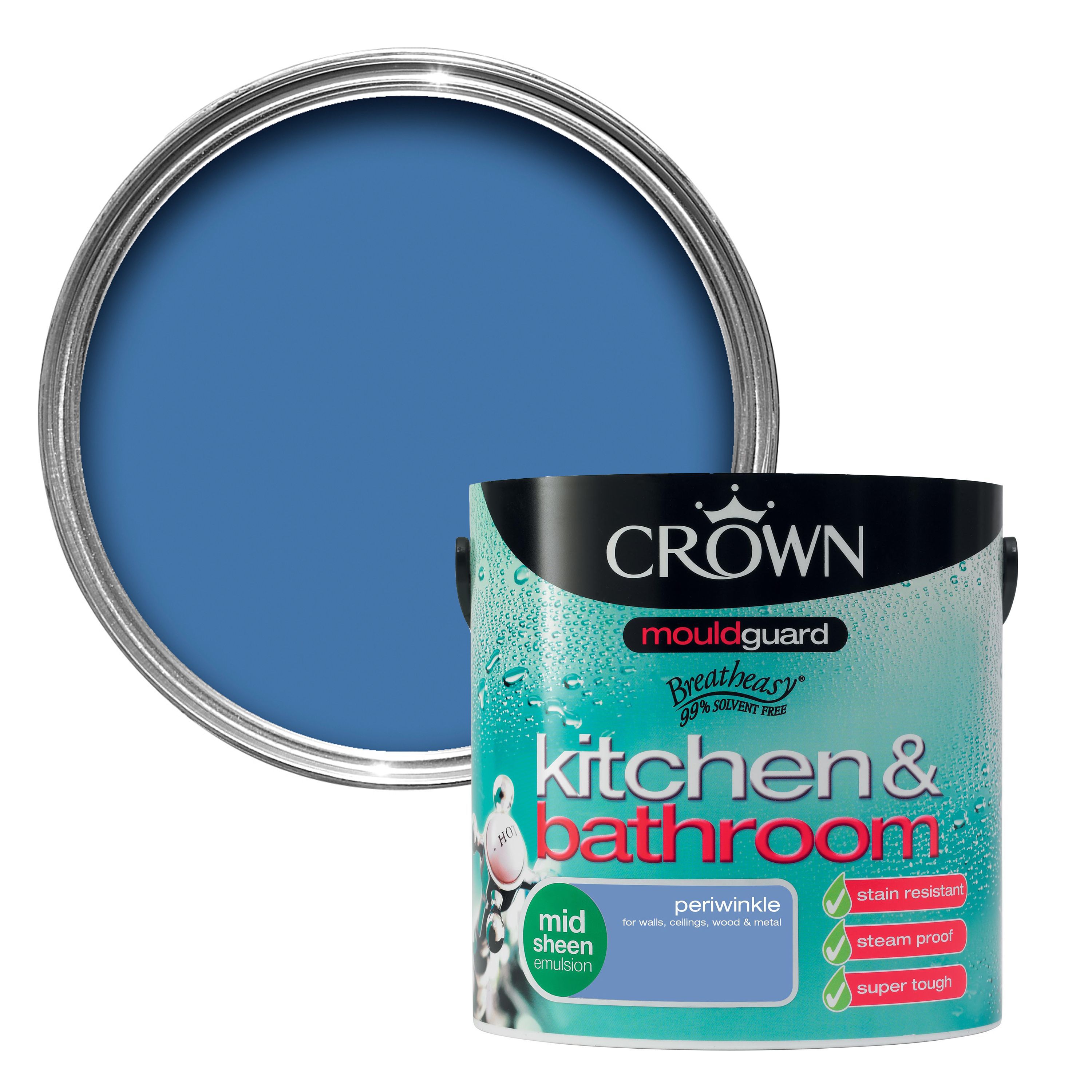 Crown Kitchen & bathroom Periwinkle Mid sheen Emulsion paint, 2.5L ...