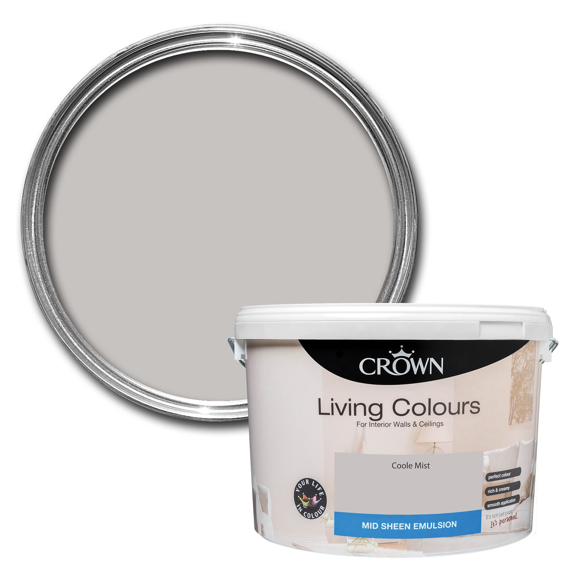 Crown Living Colours Coole mist Mid sheen Wall & ceiling Emulsion paint ...