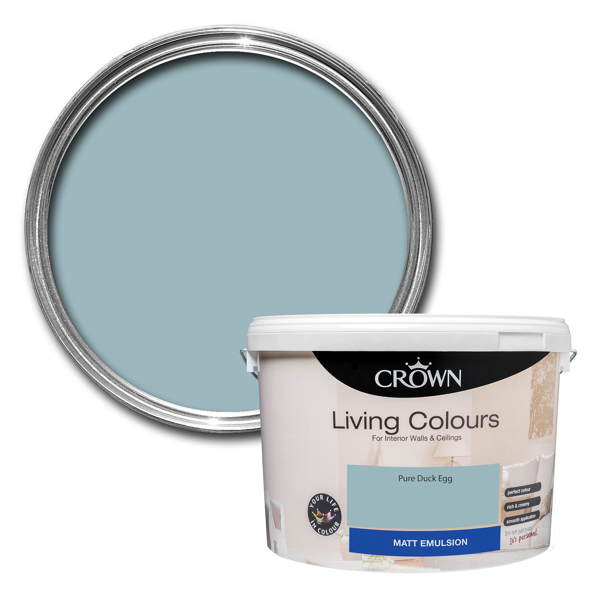Crown Living Colours Pure duck egg Matt Emulsion paint, 10L | DIY at B&Q
