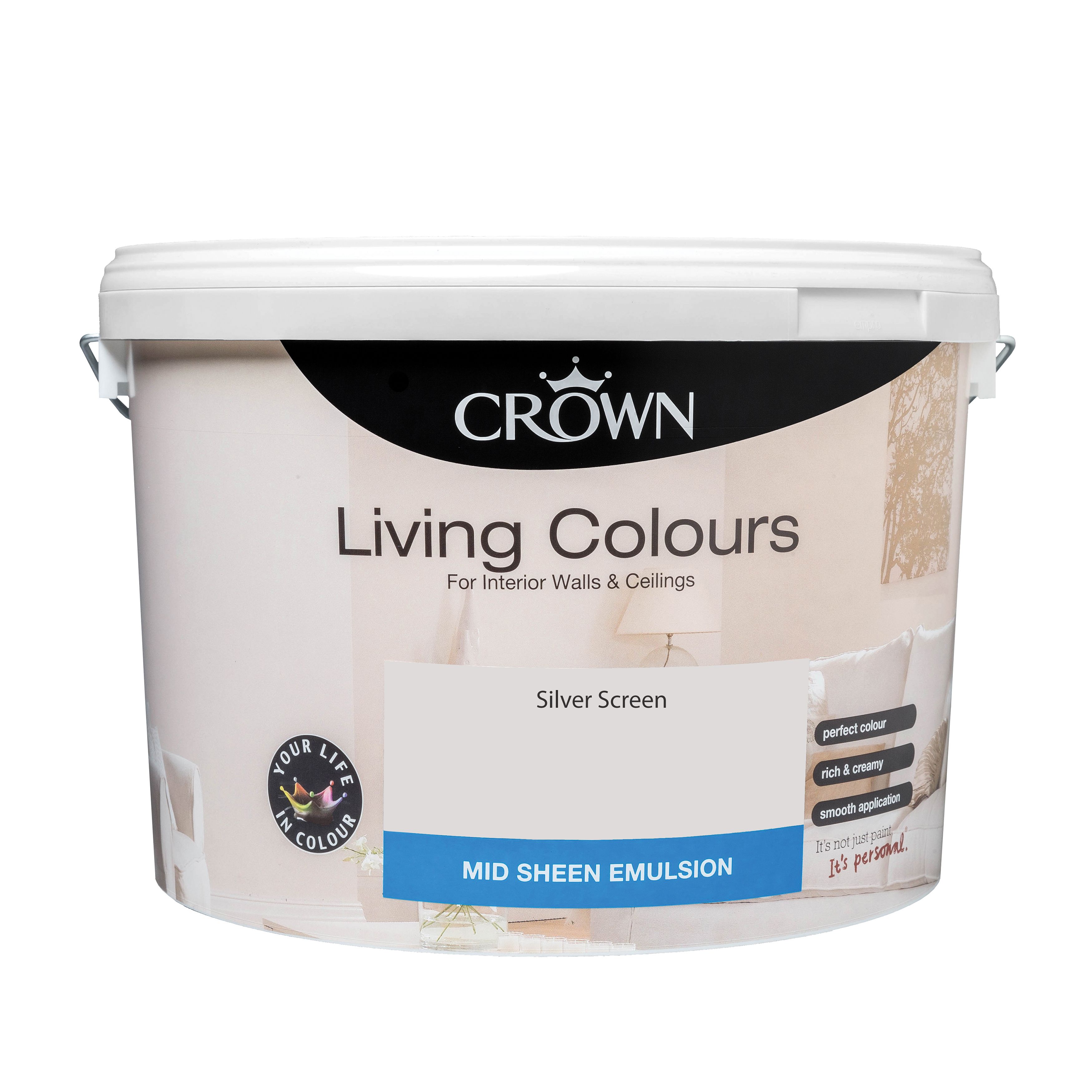 Crown Living Colours Silver screen Mid sheen Emulsion paint, 10L