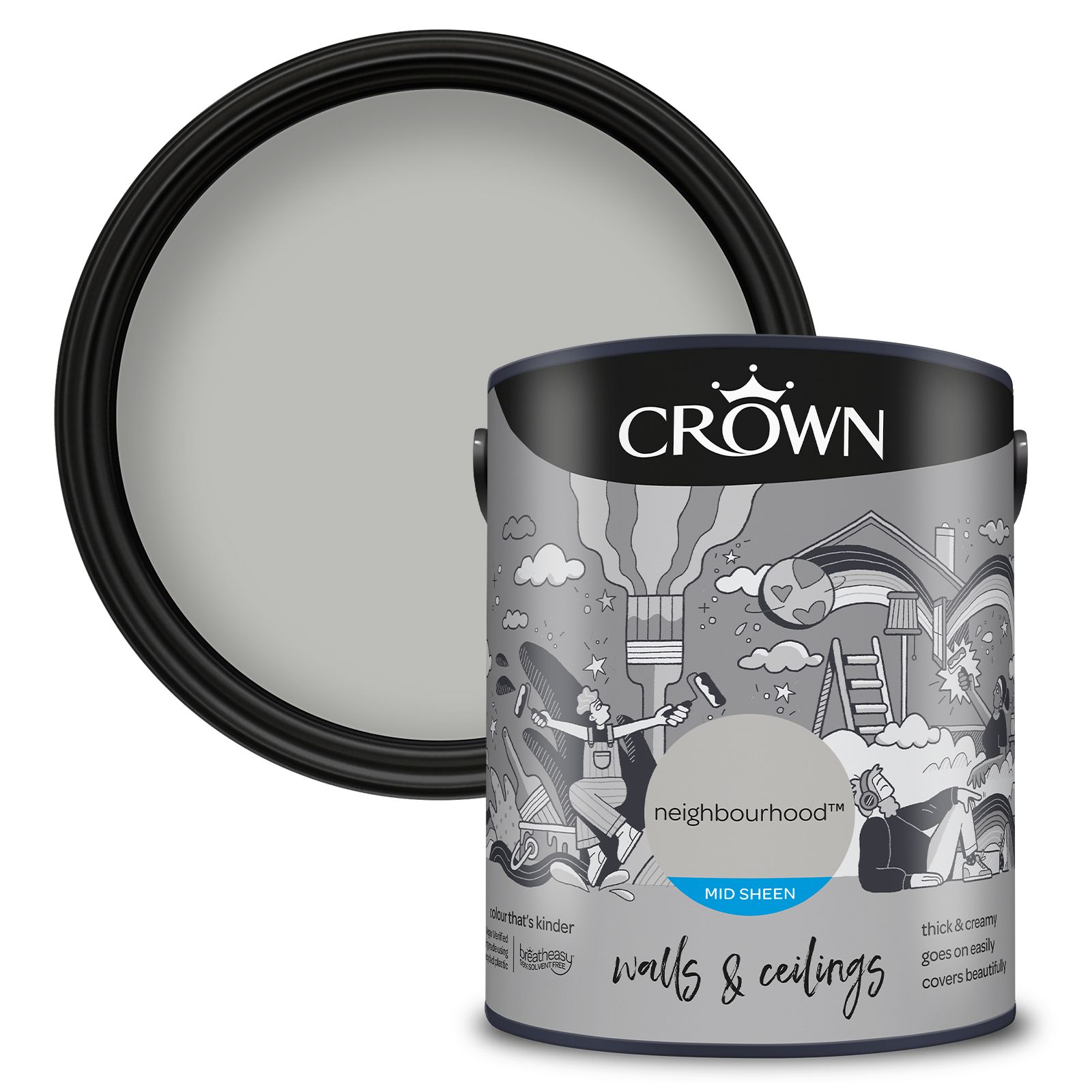 Crown Neighbourhood Mid sheen Emulsion paint, 5L