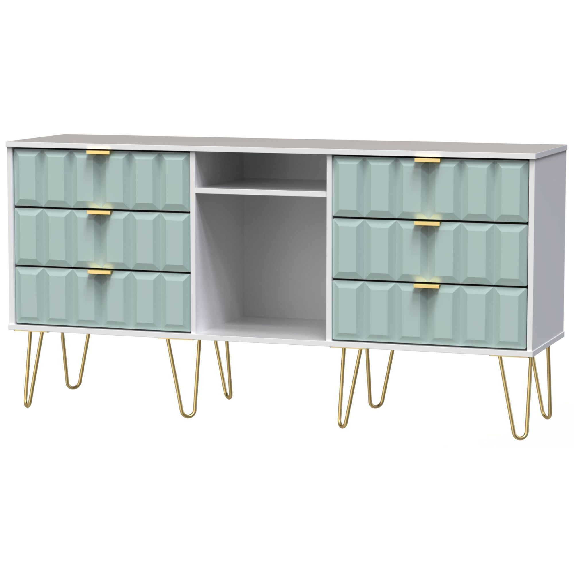 Cube Matt duck egg & white Media unit with 2 shelves & 6 drawers, (H ...