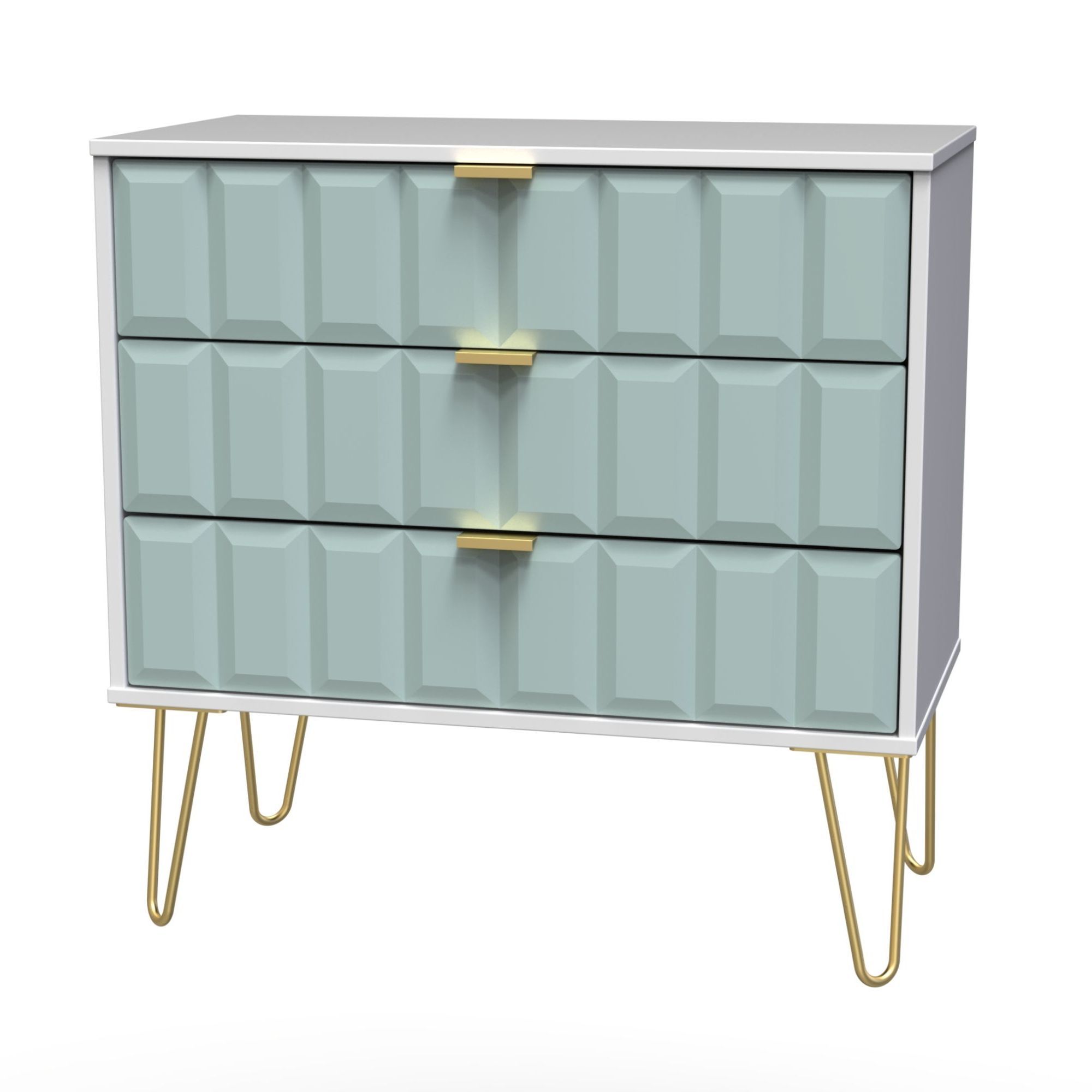 Cube Ready assembled Matt duck egg & white 3 Drawer Chest of drawers (H ...