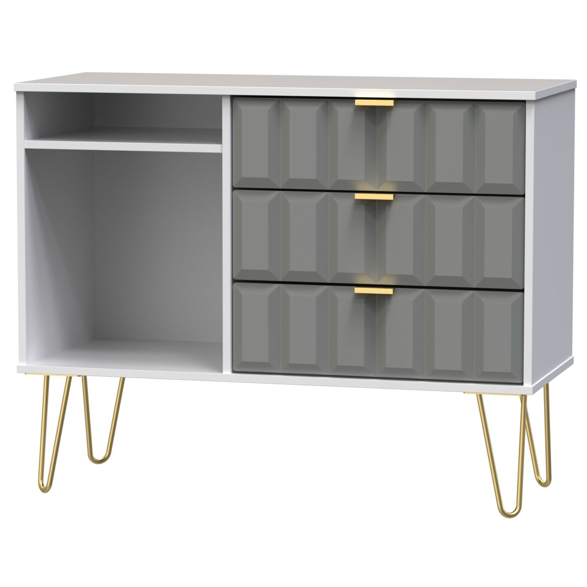 Cube Ready assembled Matt grey & white Media unit with 2 shelves & 3 ...