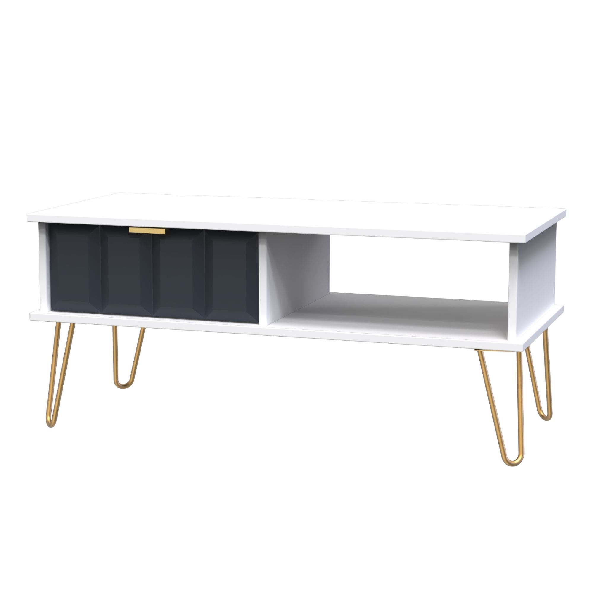 Cube Ready assembled Matt indigo & white 1 Drawer Small Coffee table (H ...