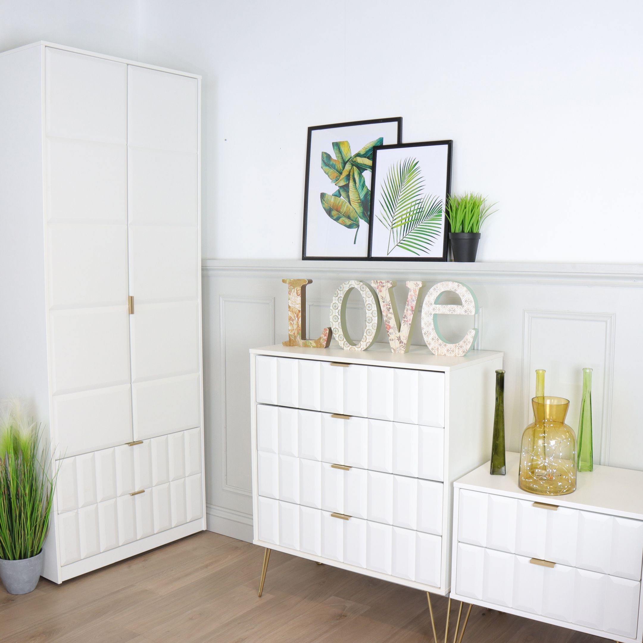 Cube White Rectangular Freestanding Framed mirror, (H)50.5cm (W)48cm