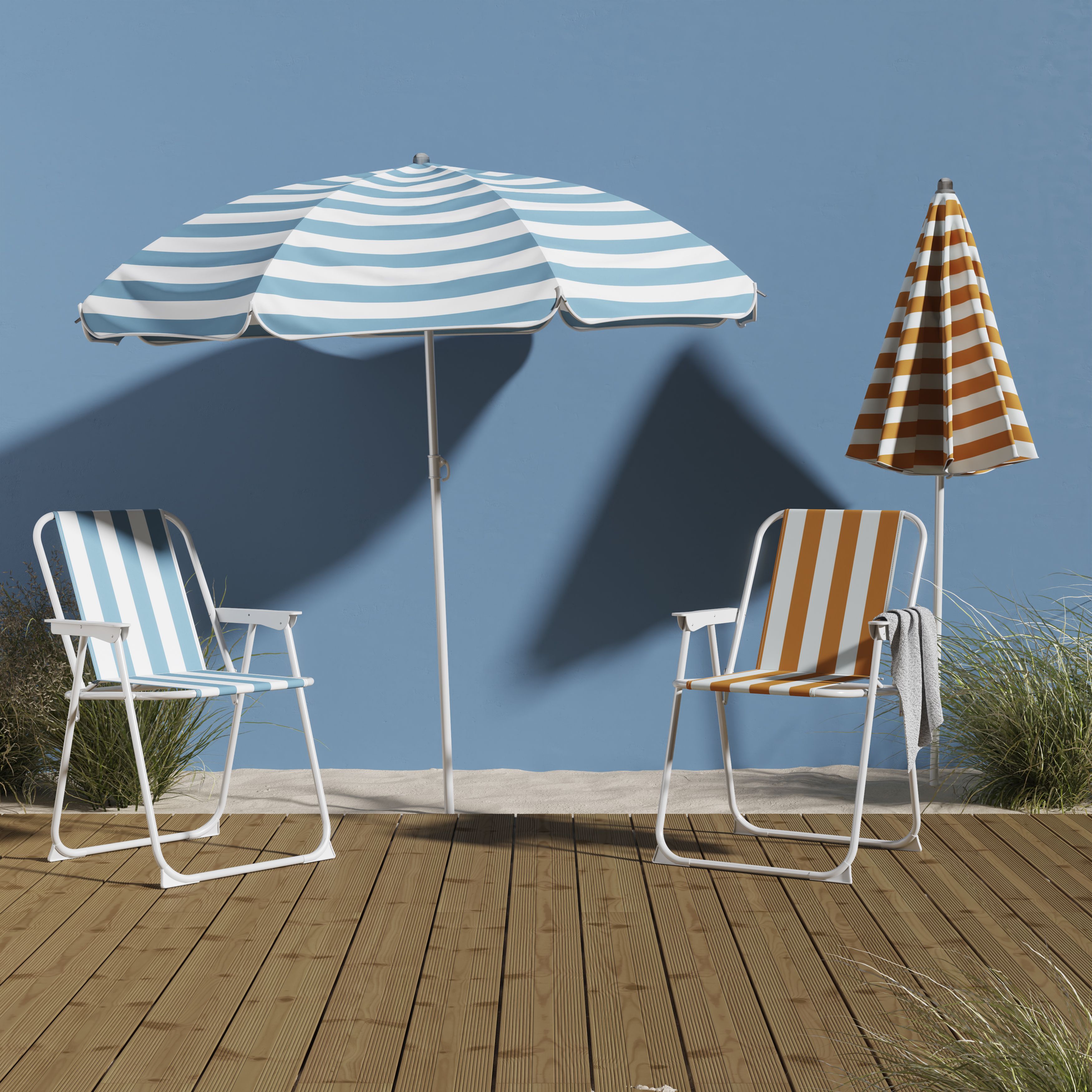Curacao Still water blue Metal Foldable Cabana striped Picnic chair