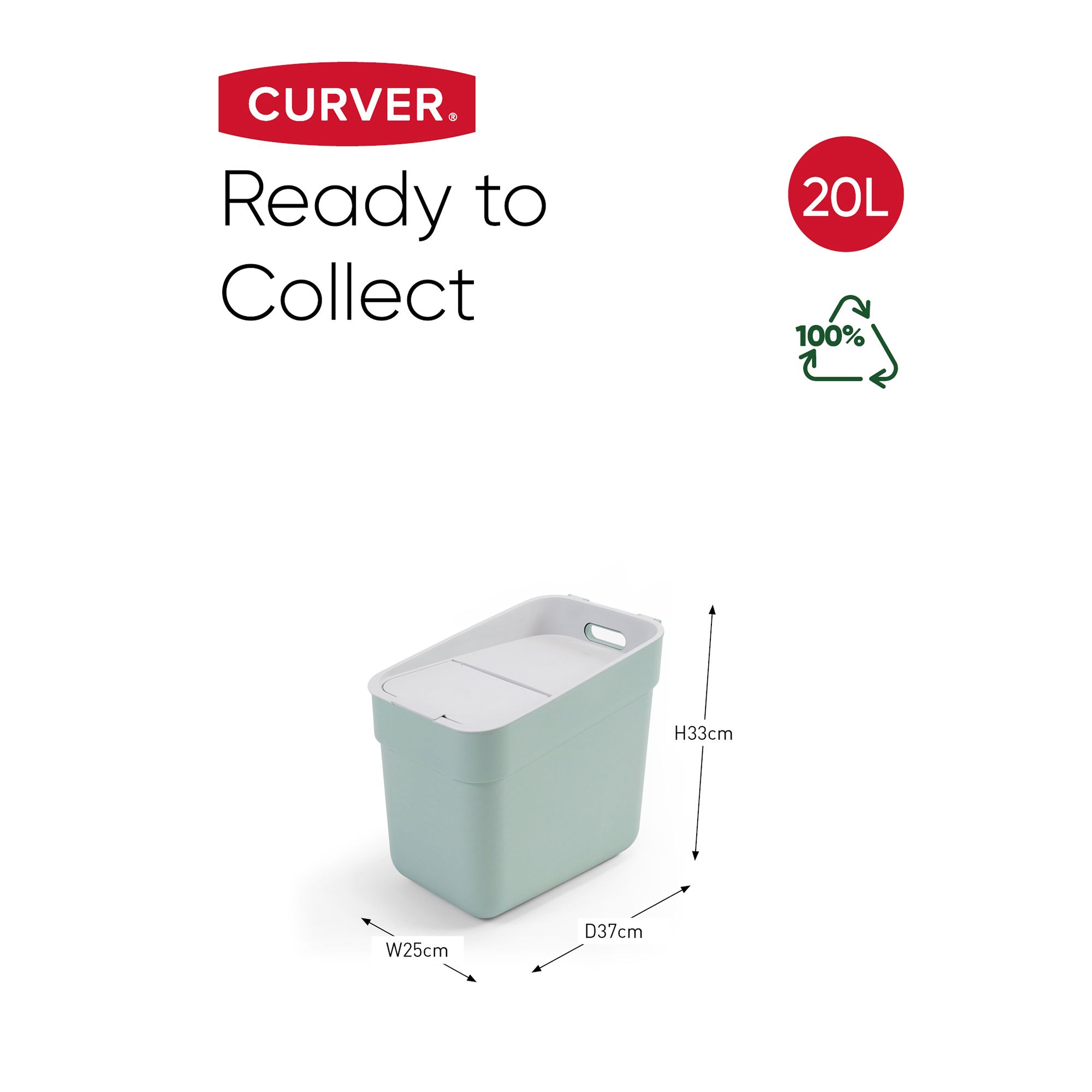 Curver Ready To Collect Manual Green Plastic Bin - 20L
