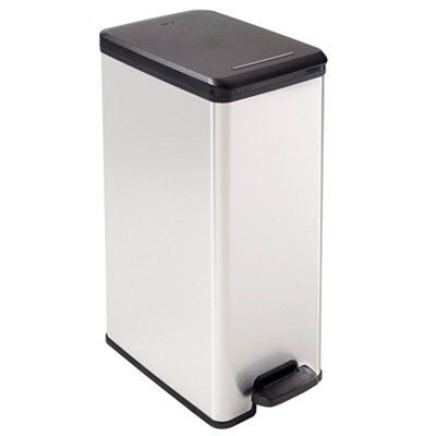 Curver Slim Silver effect Plastic Rectangular Kitchen Bin, 40L | DIY at B&Q