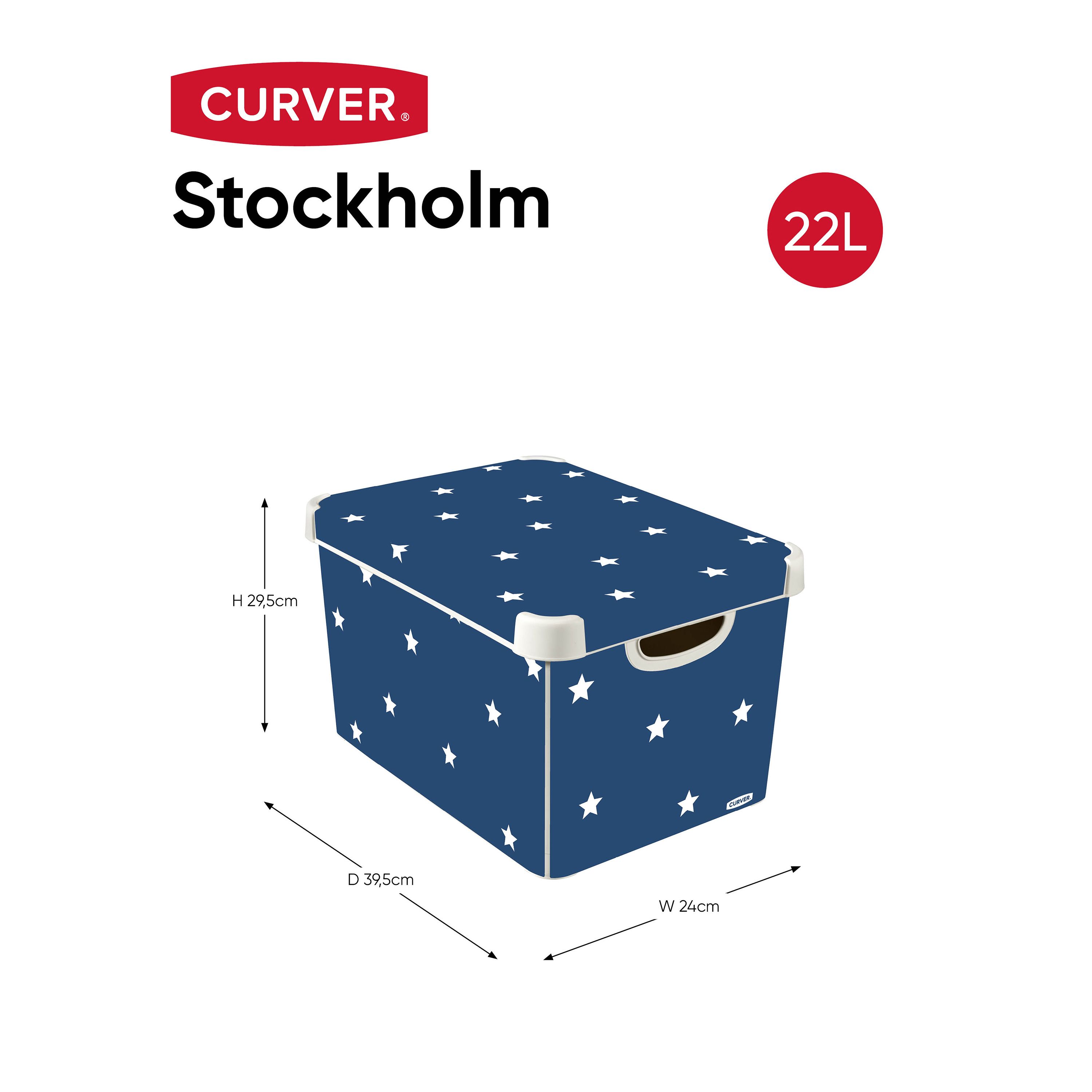 Curver Stockholm Deco Blue & White Stars 22L Large Plastic Stackable ...