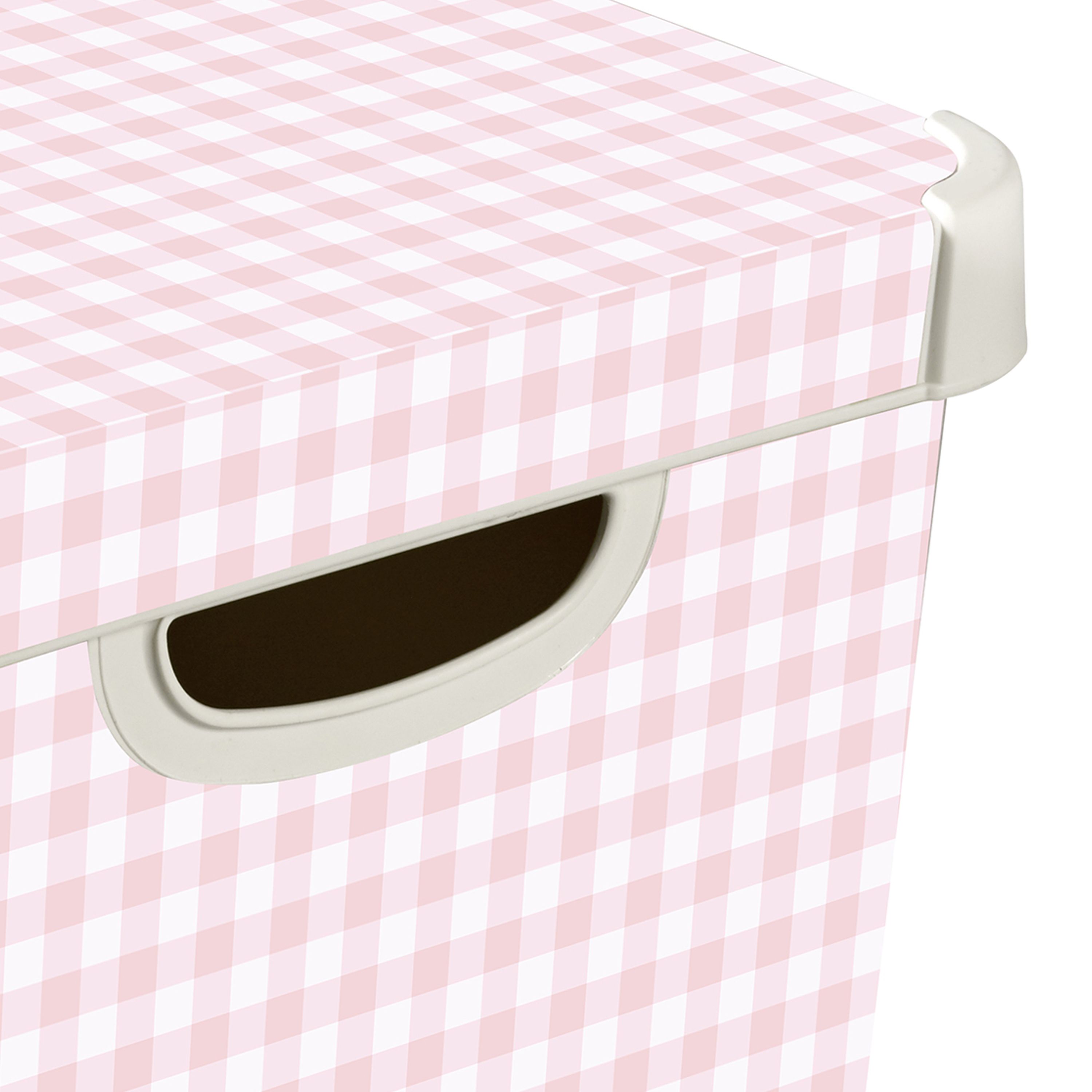Curver Stockholm Deco Pink & White Gingham 22L Large Plastic Stackable ...