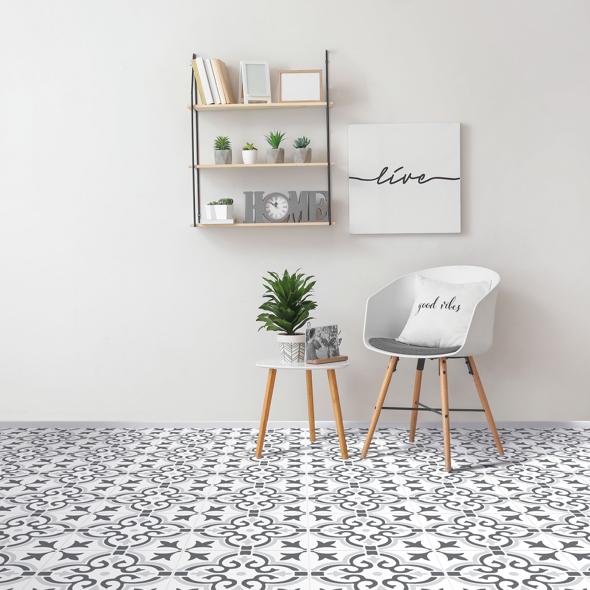 D-C-Fix Black & Grey Stencil Motif Tile effect Self-adhesive Vinyl tile ...