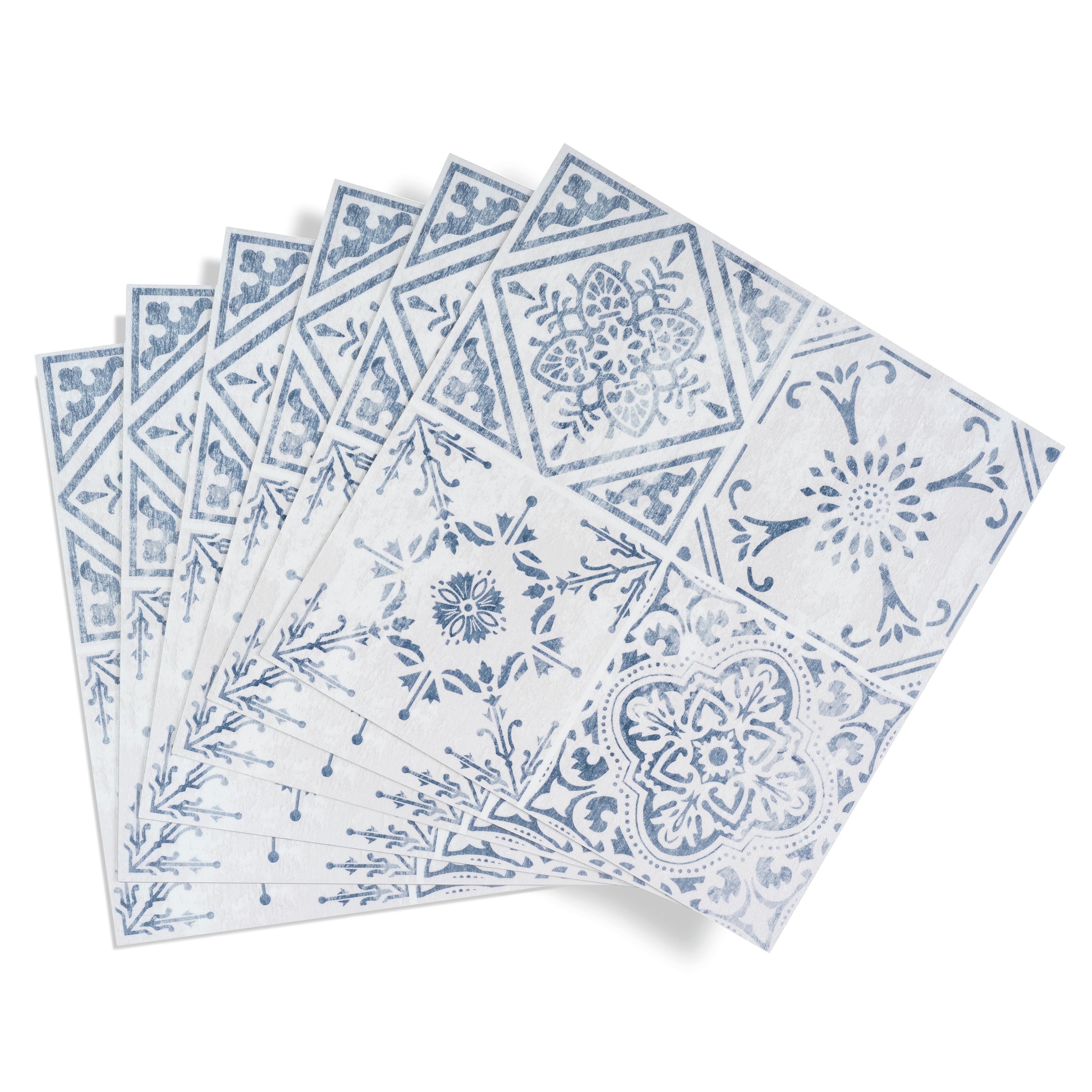 D-C-Fix Blue & White Vintage Tile effect Self-adhesive Vinyl tile, Pack ...