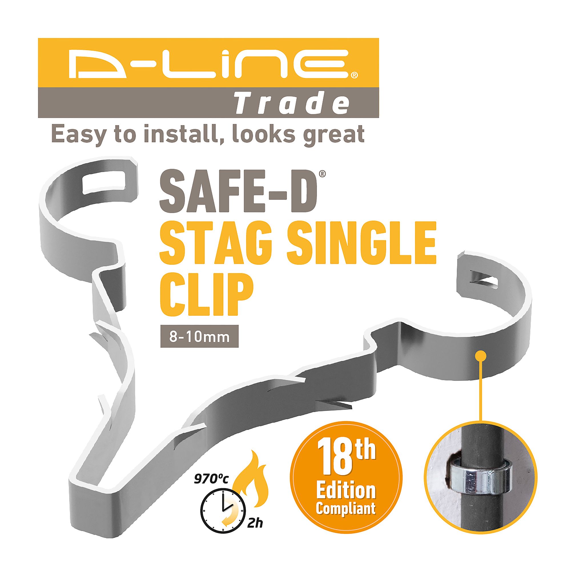 D-Line Single Steel Round 10mm Not self-adhesive Fire-rated Stag clip ...