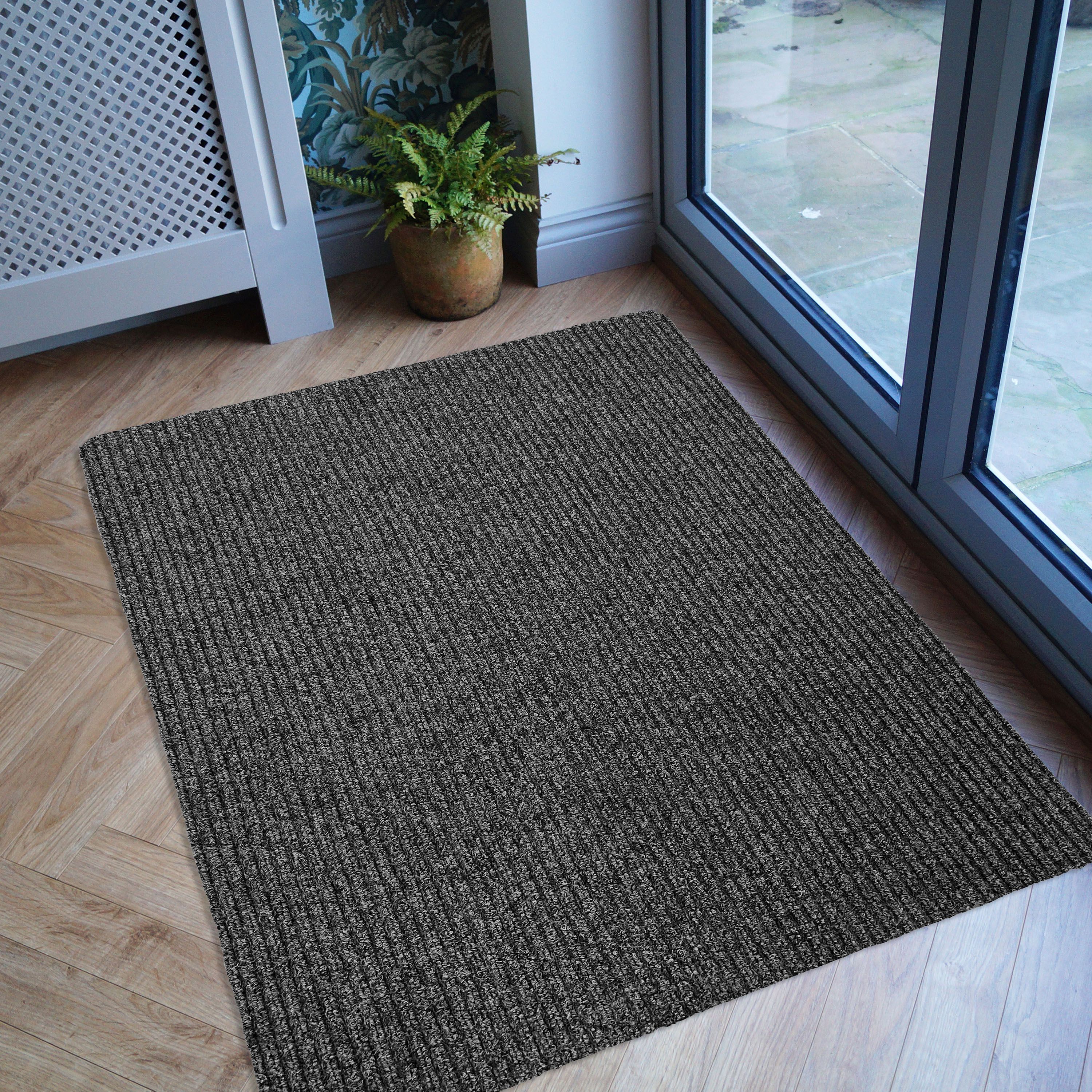 Dark grey Ribbed Door mat, 120cm x 80cm