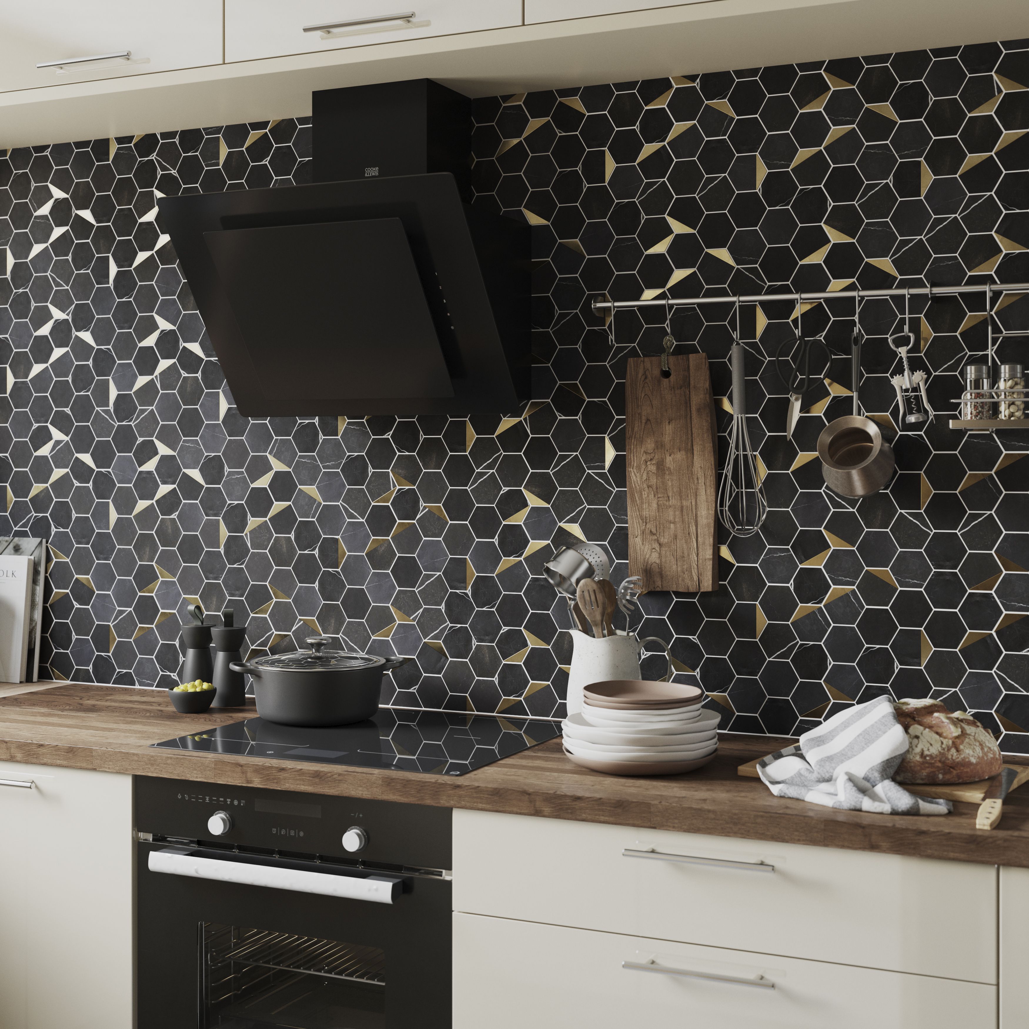 Delicato Black Gloss Natural stone stainless steel Mosaic tile sheet L 306mm W 332mm DIY at B Q