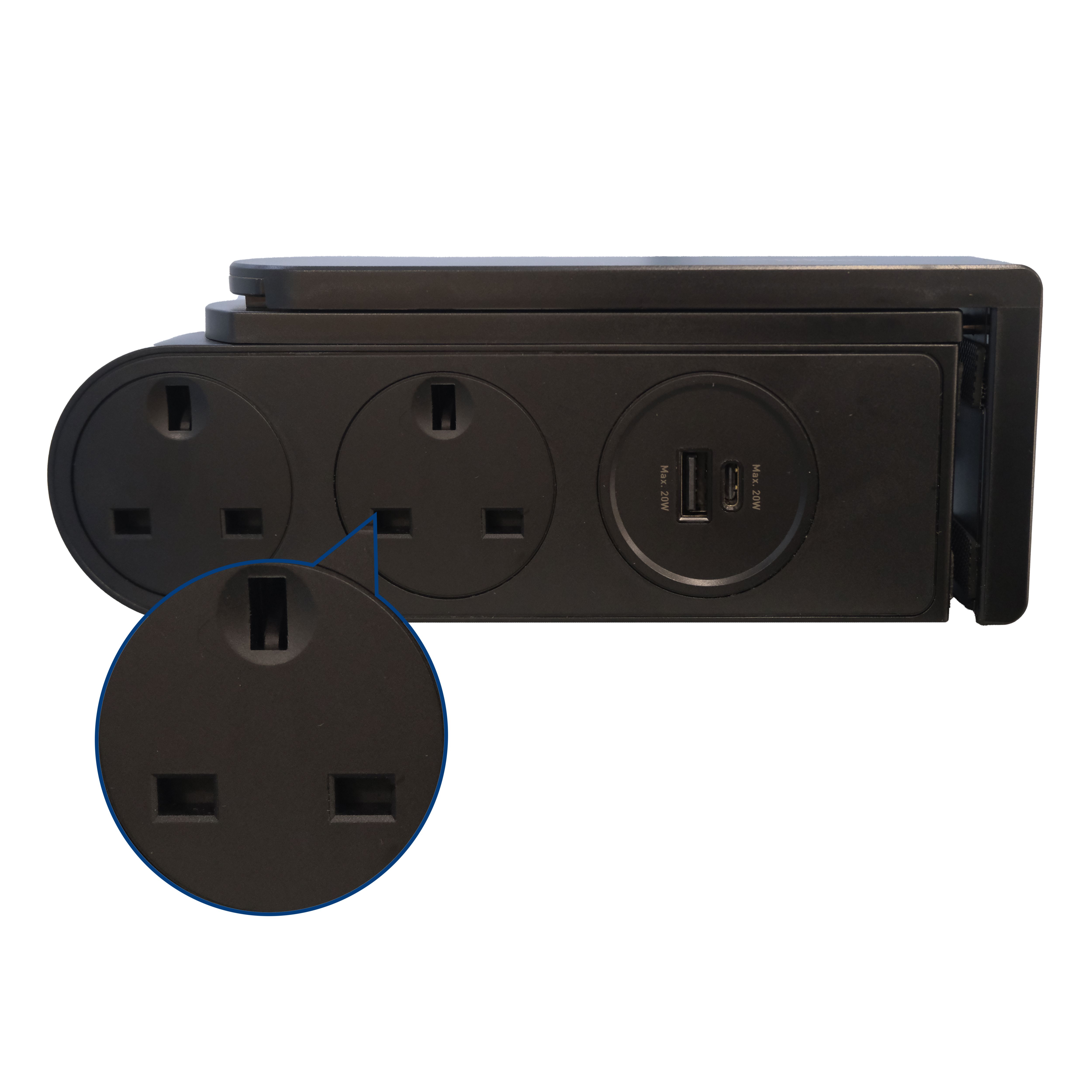 Deta Black 13A 2 socket Travel extension lead with USB, 1.5m
