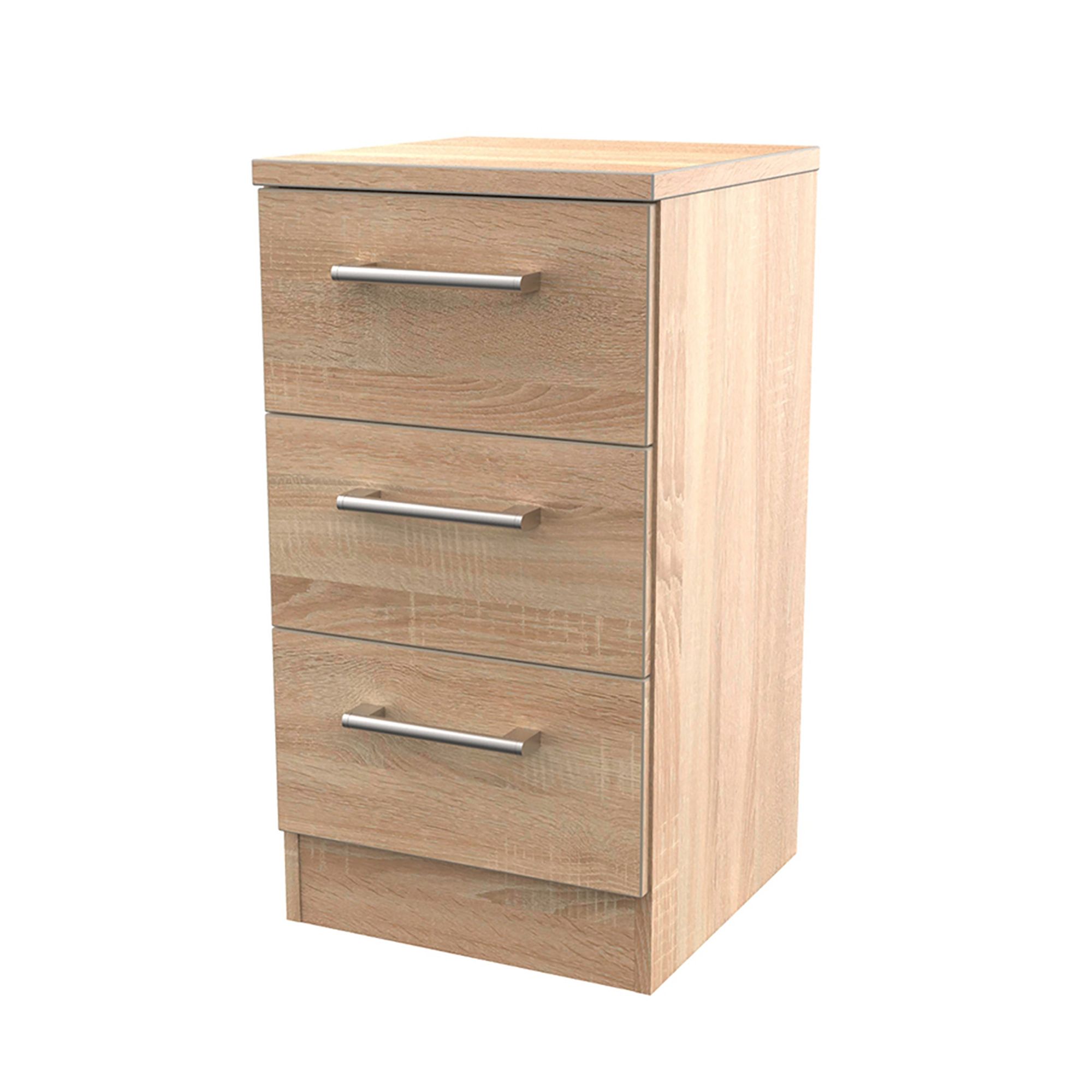 Devon Oak effect 3 Drawer Wireless charging Bedside table (H)695mm (W)395mm (D)415mm | DIY at B&Q