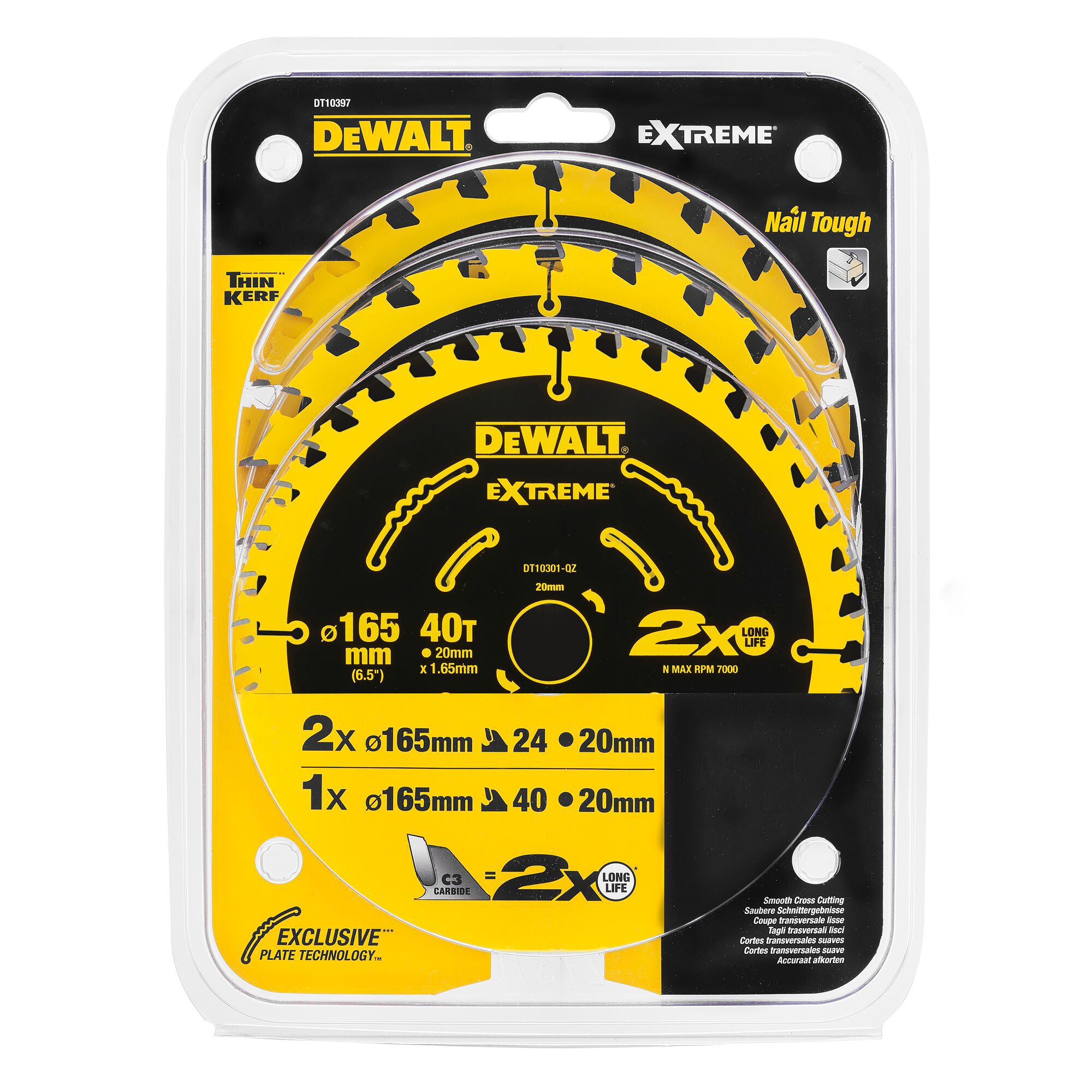 DeWalt Extreme Circular saw blade set DT10397-QZ (Dia)165mm, Pack of 3
