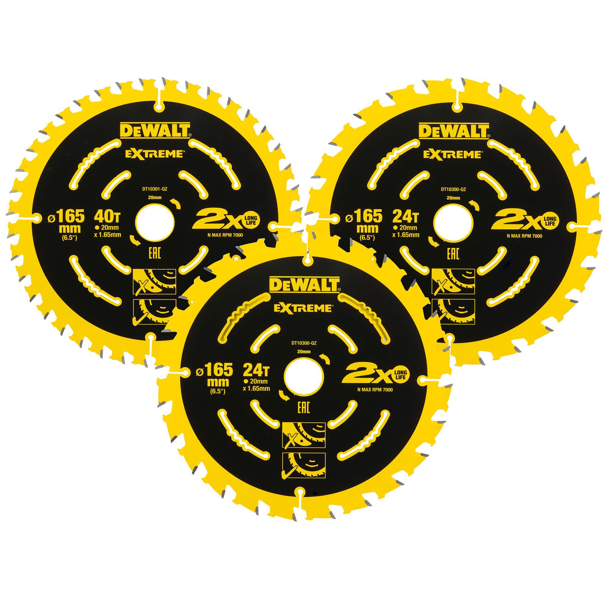 DeWalt Extreme Circular saw blade set DT10397-QZ (Dia)165mm, Pack of 3