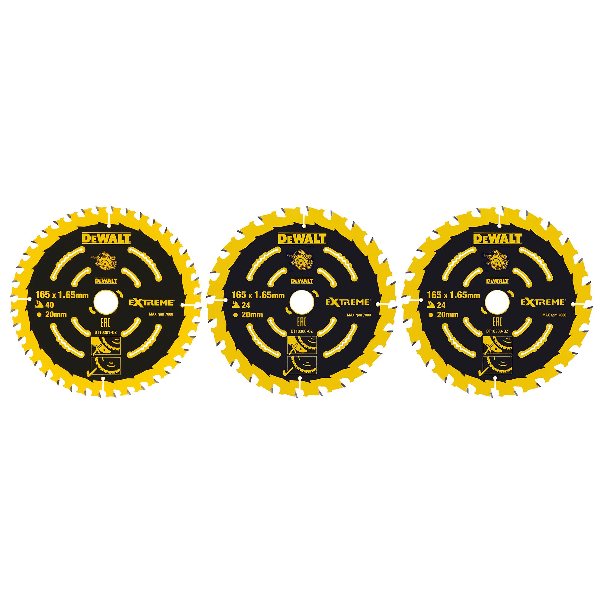DeWalt Extreme Circular saw blade set DT10397-QZ (Dia)165mm, Pack of 3