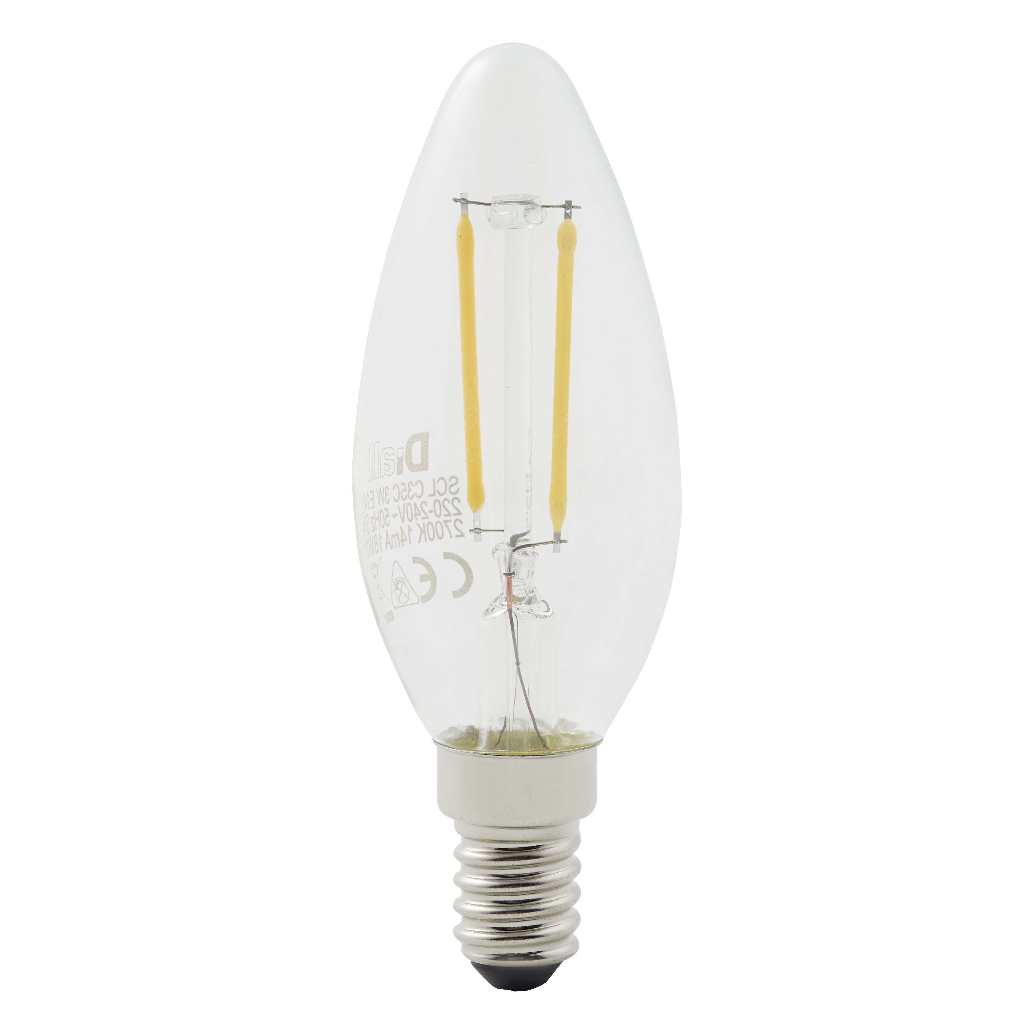 Diall 1.8W 250lm Clear Candle Warm white LED filament Light bulb, Pack ...