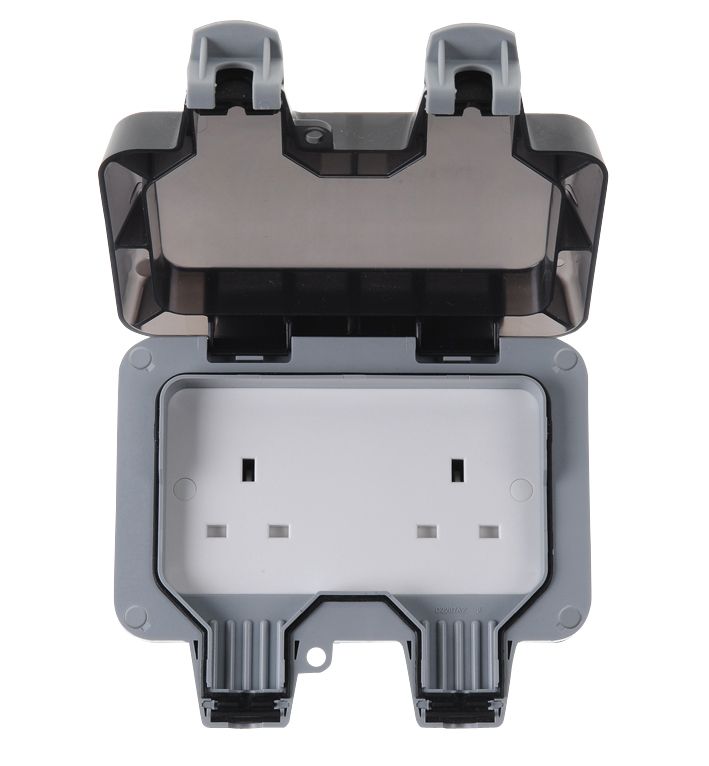 Diall 13A Grey 2 gang Outdoor Weatherproof socket