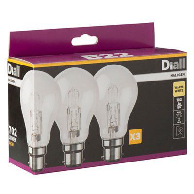 Diall B22 46W Classic Halogen Dimmable Light bulb, Pack of 3 | DIY at B&Q