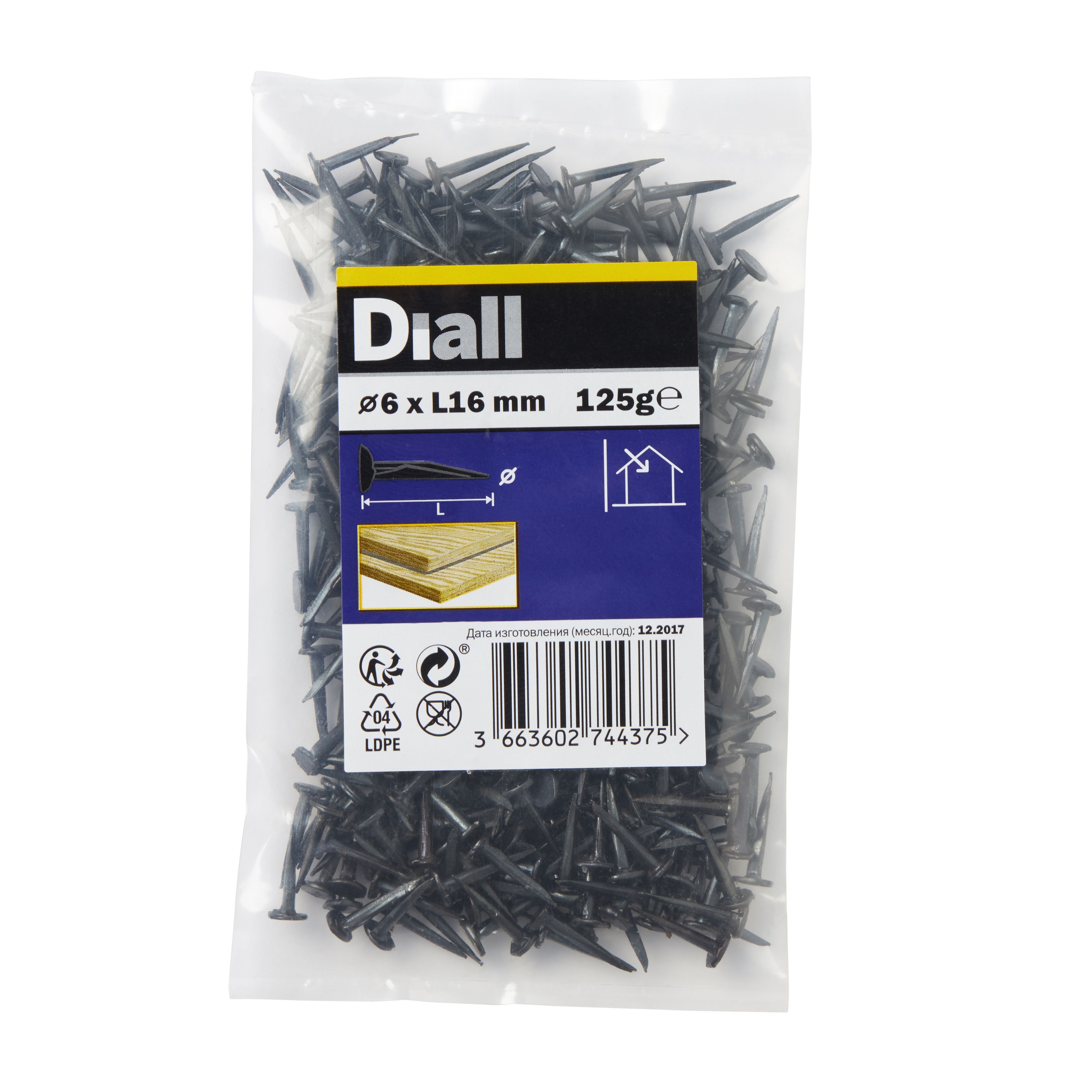 Diall Black Tack (L)16mm (Dia)6mm 125g