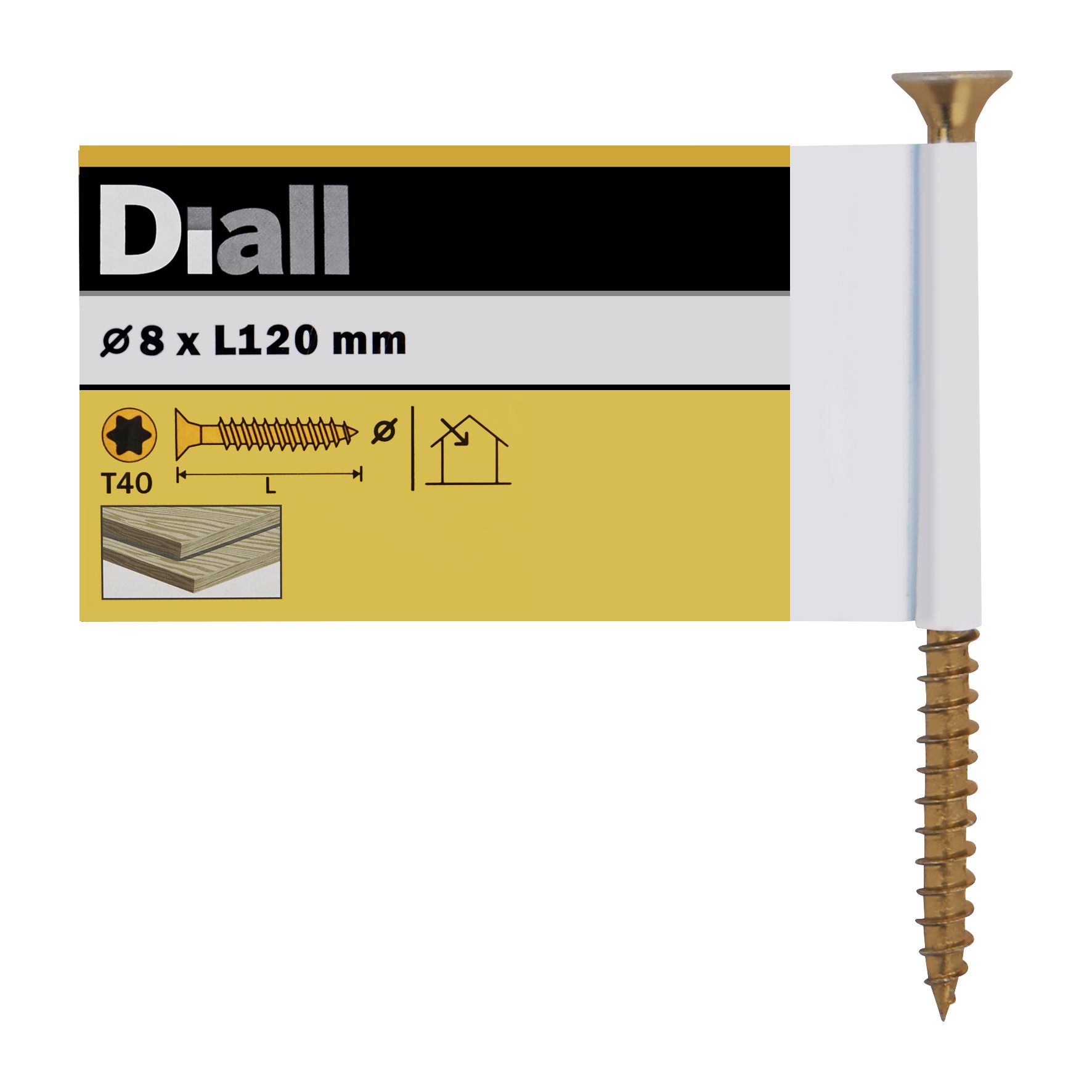 Diall Double-countersunk Yellow-passivated Steel Wood screw (Dia)8mm (L ...