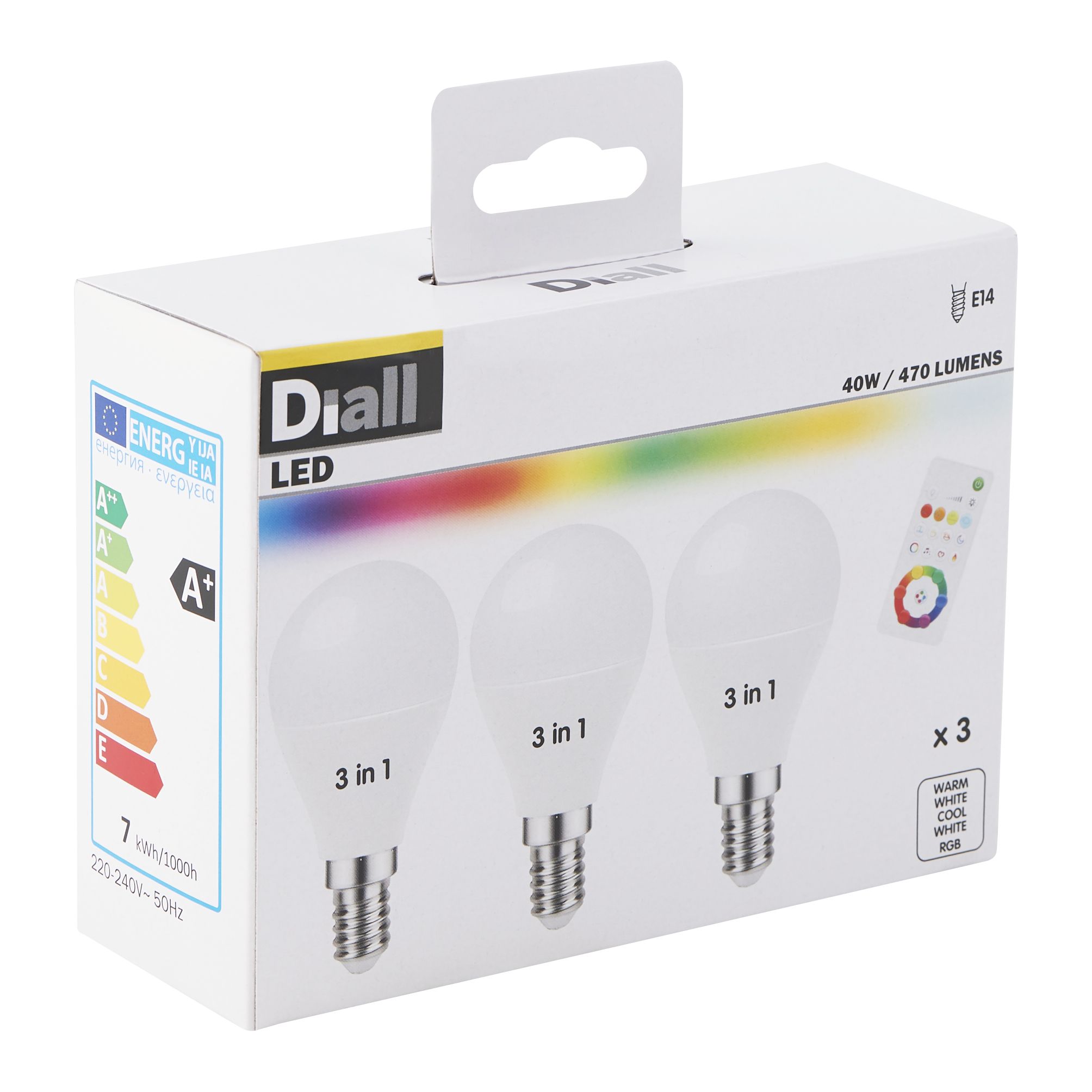 Diall E14 40W LED Cool white, RGB & warm white Mini globe Dimmable ...