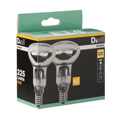 Diall E14 42W Reflector (R50) Halogen Dimmable Light bulb, Pack of 2