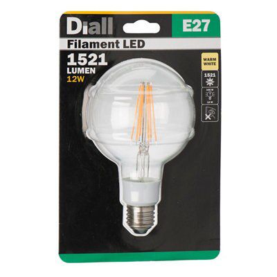 Diall E27 12W 1521lm Globe LED filament Light bulb