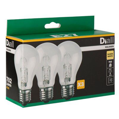 Diall E27 46W Classic Halogen Dimmable Light bulb, Pack of 3