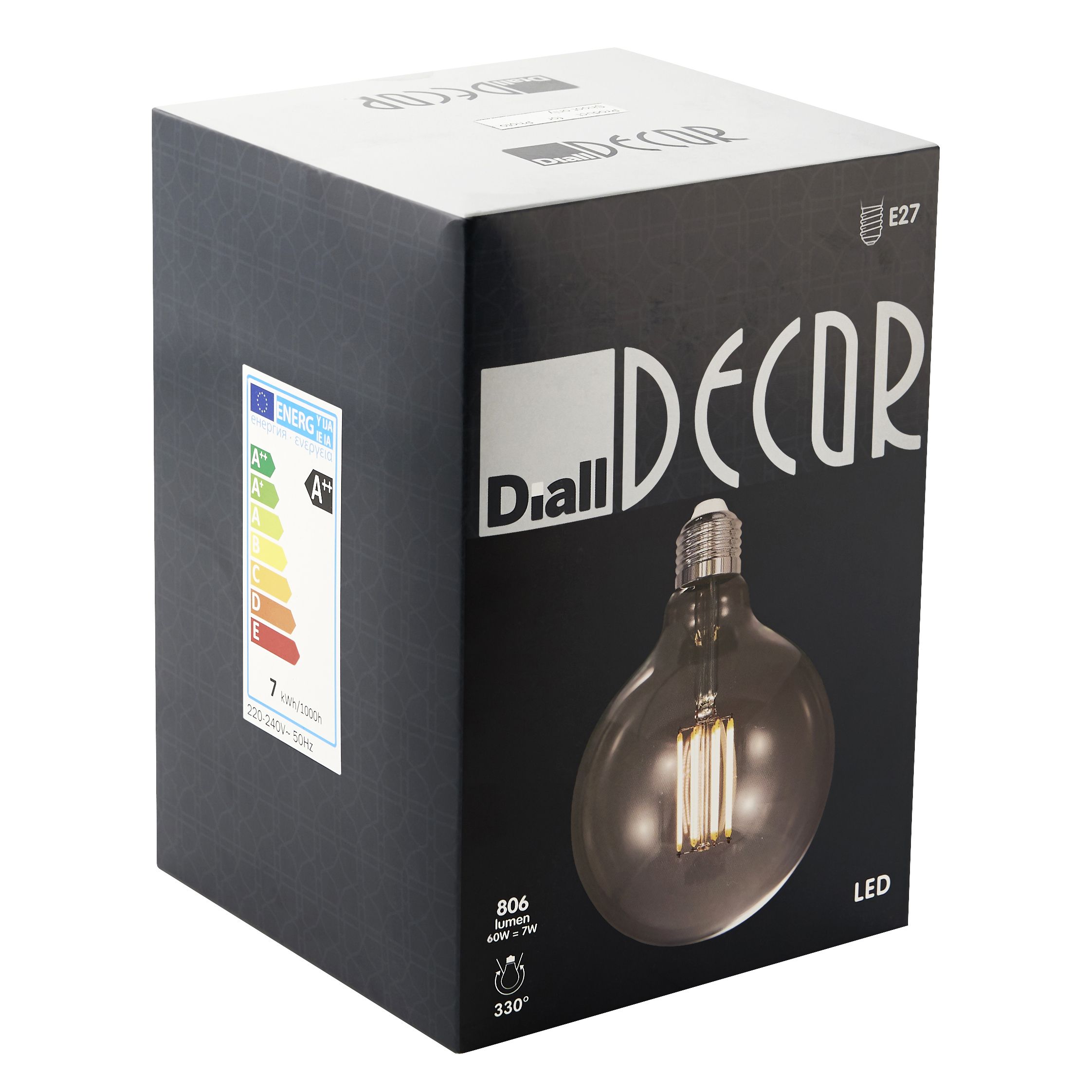 Diall E27 7W 806lm Globe Warm white LED Filament Light bulb